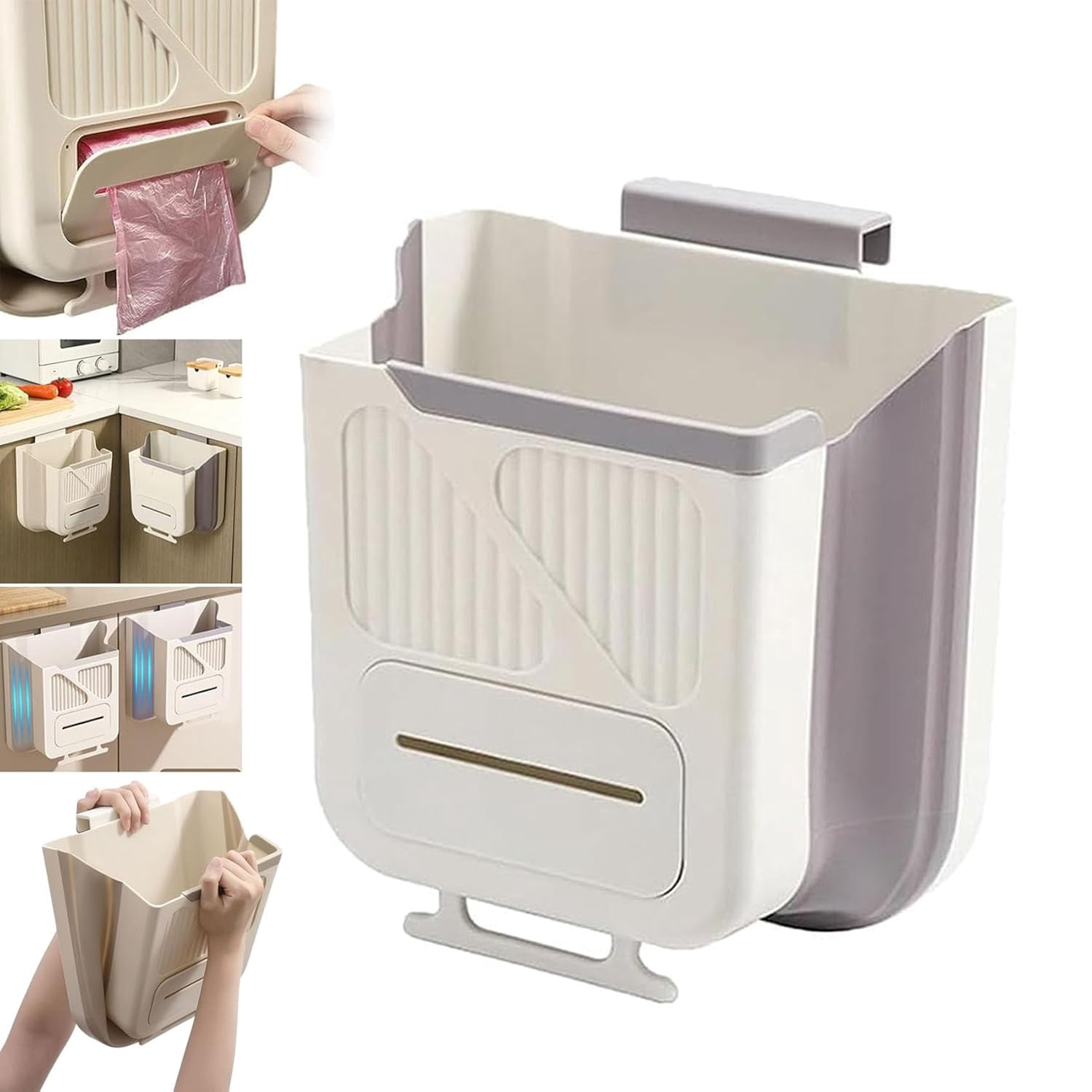 Folding Hanging Kitchen Waste Trash Can, Hanging Trash Can for Kitchen ...