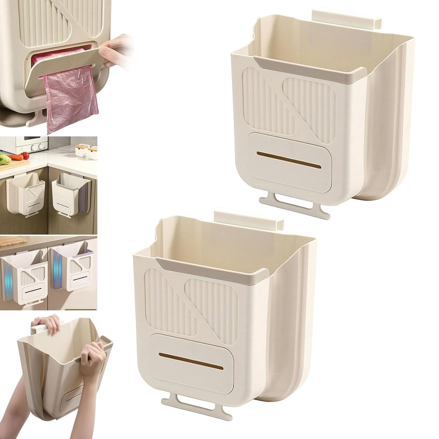 Folding Hanging Kitchen Waste Trash Can, Multifunctional Waste Storage ...