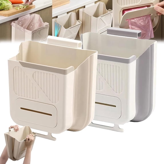 Folding Hanging Kitchen Waste Trash Can, Touchless Collapsible Garbage ...