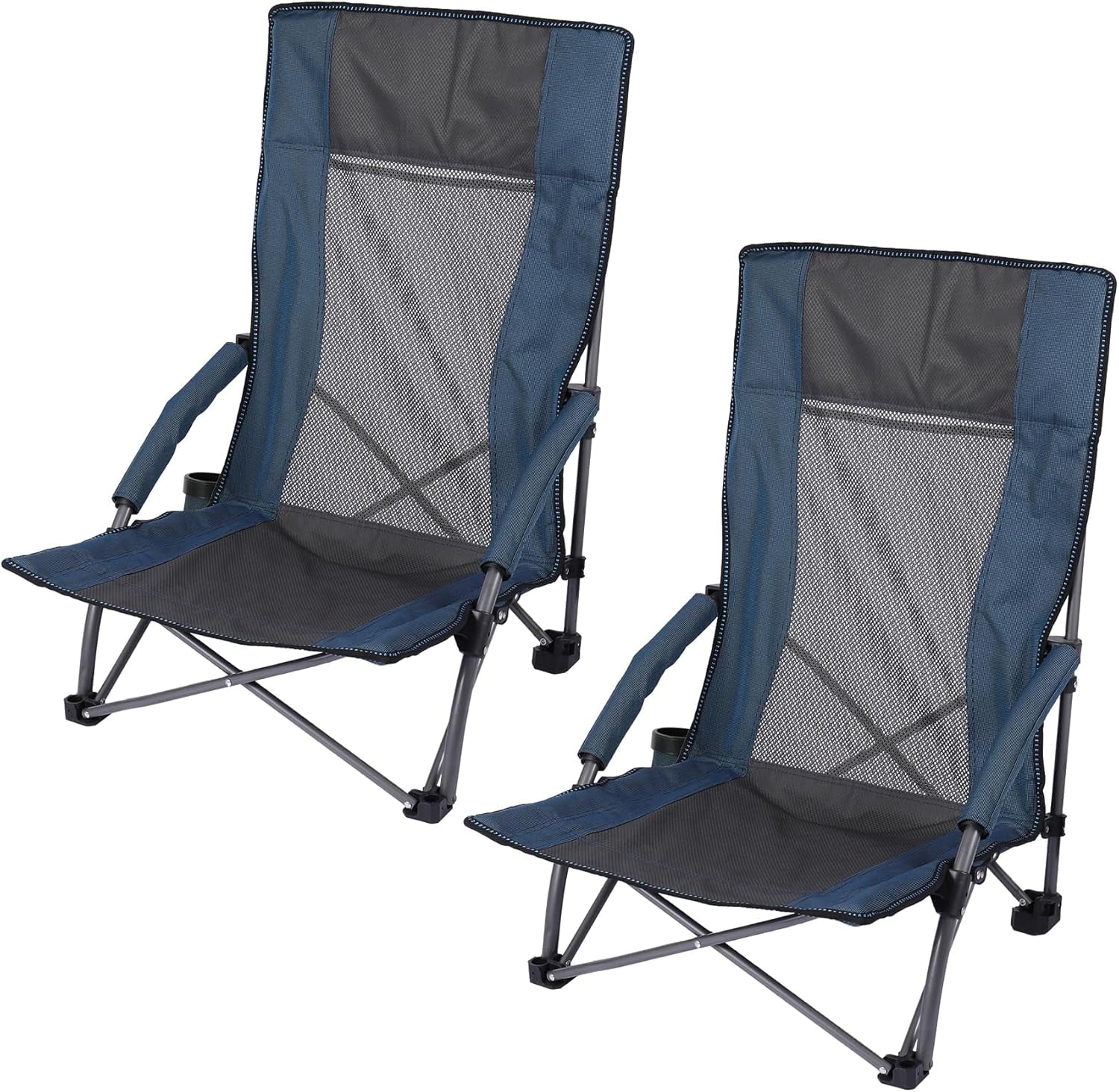 Folding High Back Beach Chair for Adults 2 Pack, Oversided Low Beach ...