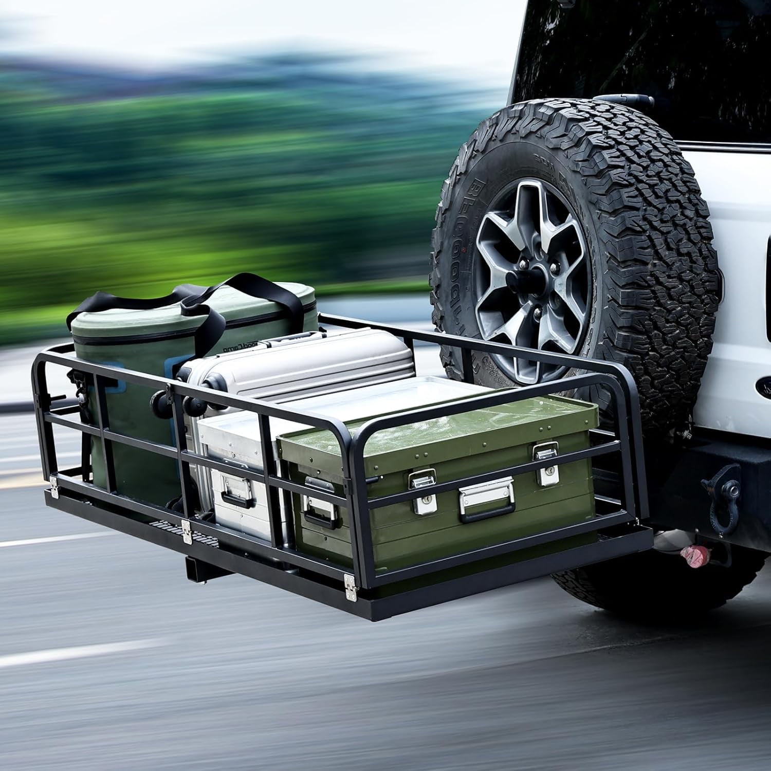 Folding Hitch Mount Cargo Carrier Basket 60"x26"x4.7" with High Side ...