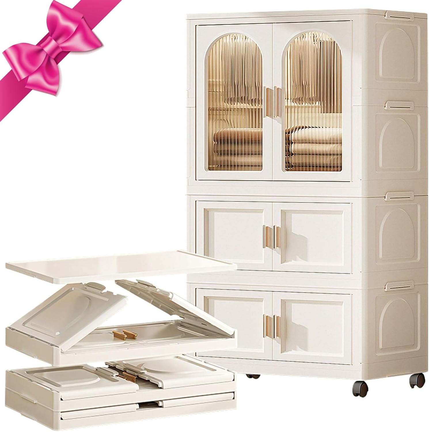 Folding Home Storage,Clothes Storage,Plastic Wardrobe,Closet Organizer with Magnetic Door (One ...