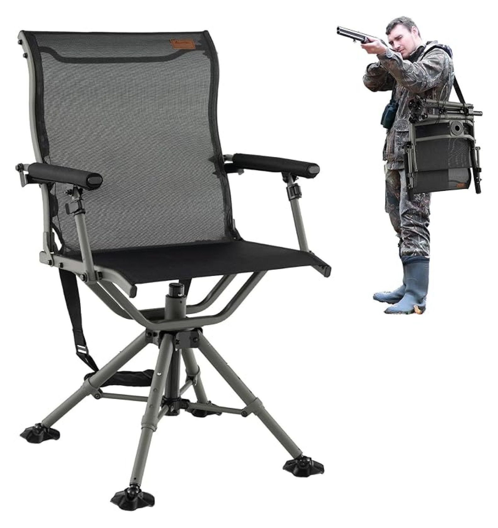 Folding Hunting Chair, 360° Silent Swivel Hunting Blind Chair w ...