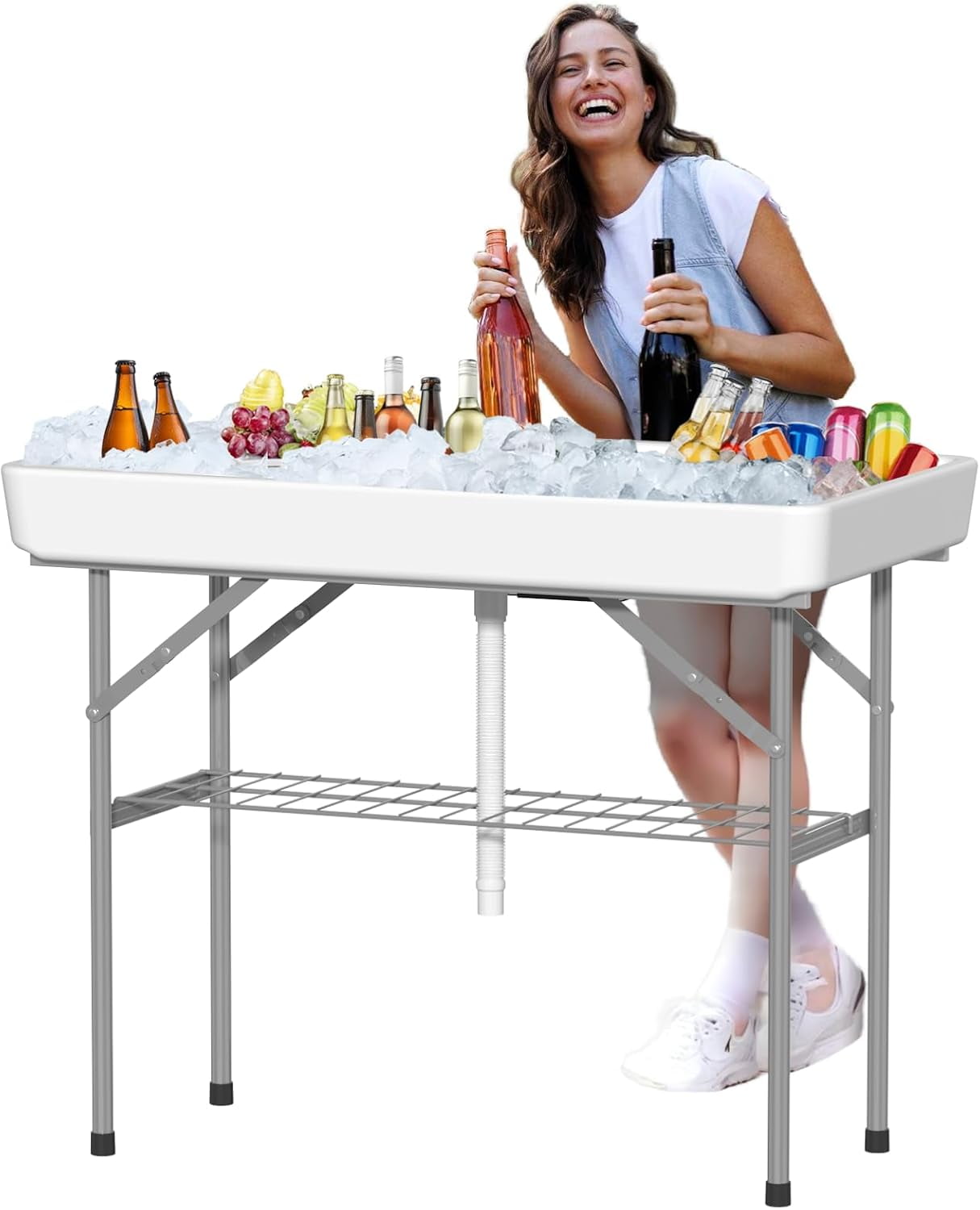 Folding Ice Cooler Table with Drain, Portable Cooler Table with ...
