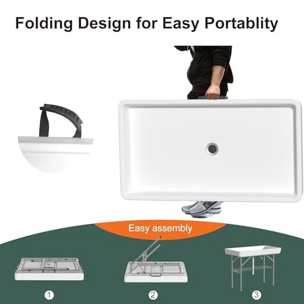 Folding Ice Cooler Table with Drain, Portable Cooler Table with ...