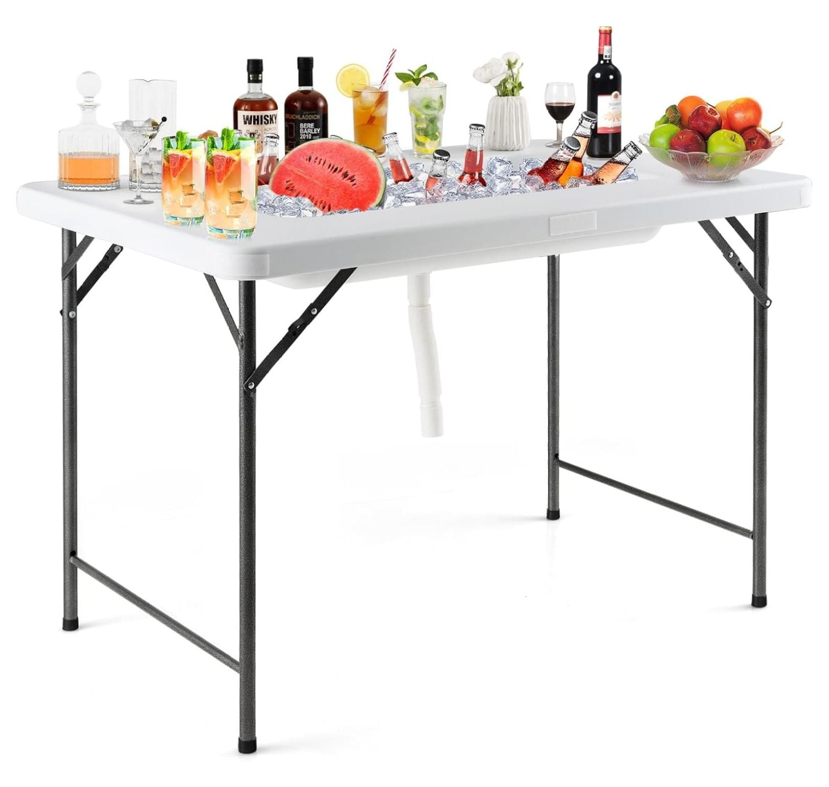 Folding Ice Cooler Table with Drain and Skirt, Foldable Beverage Cooler ...