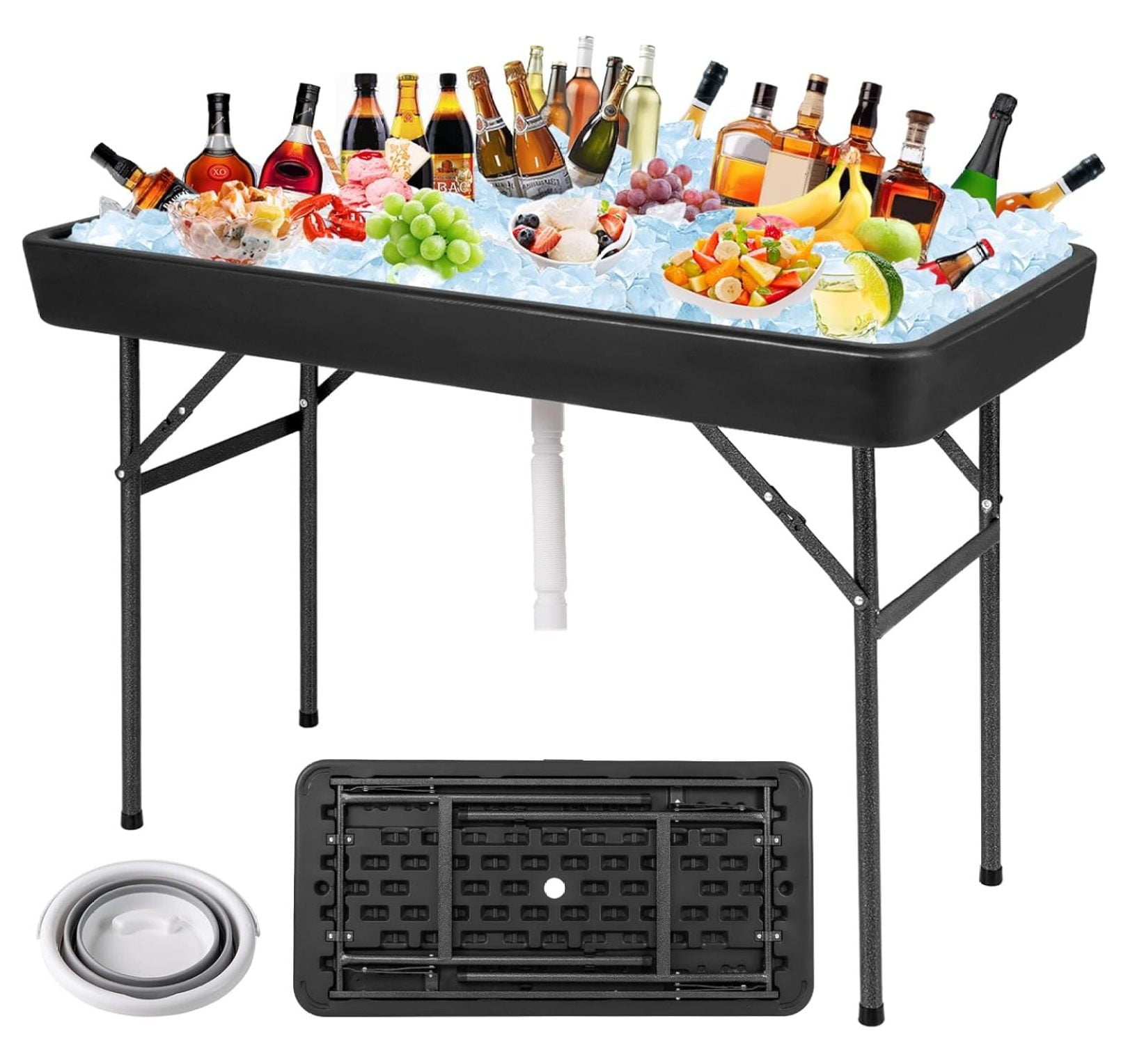 Folding Ice Cooler Table with Matching Skirt, Drain Hose & Bucket ...