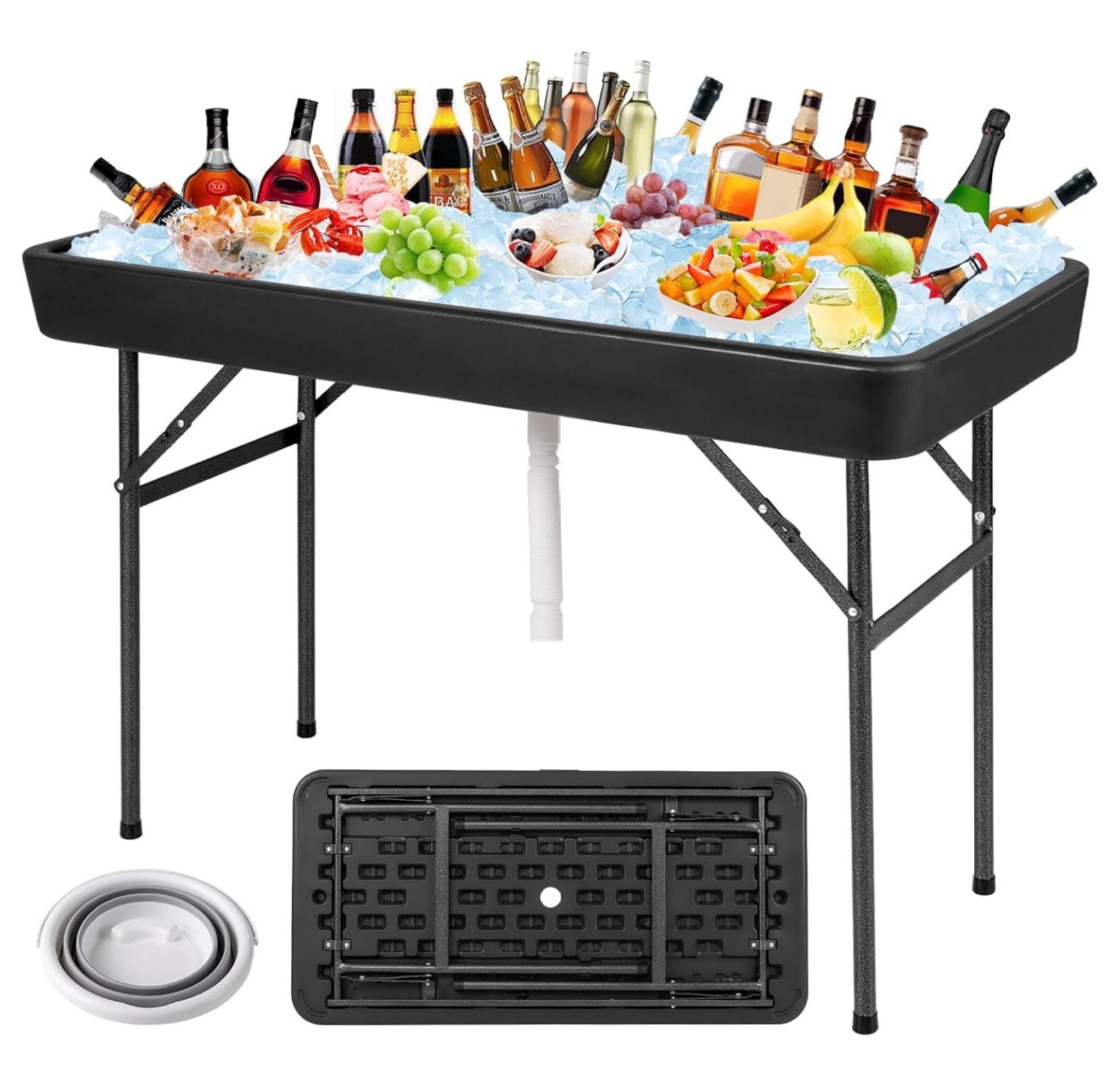 Folding Ice Cooler Table with Matching Skirt, Drain Hose & Bucket ...