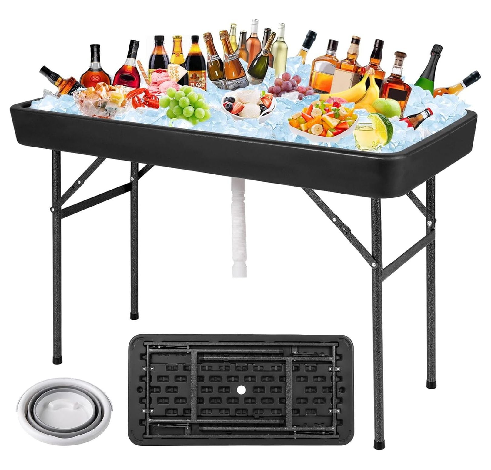 Folding Ice Cooler Table with Matching Skirt, Drain Hose & Bucket ...