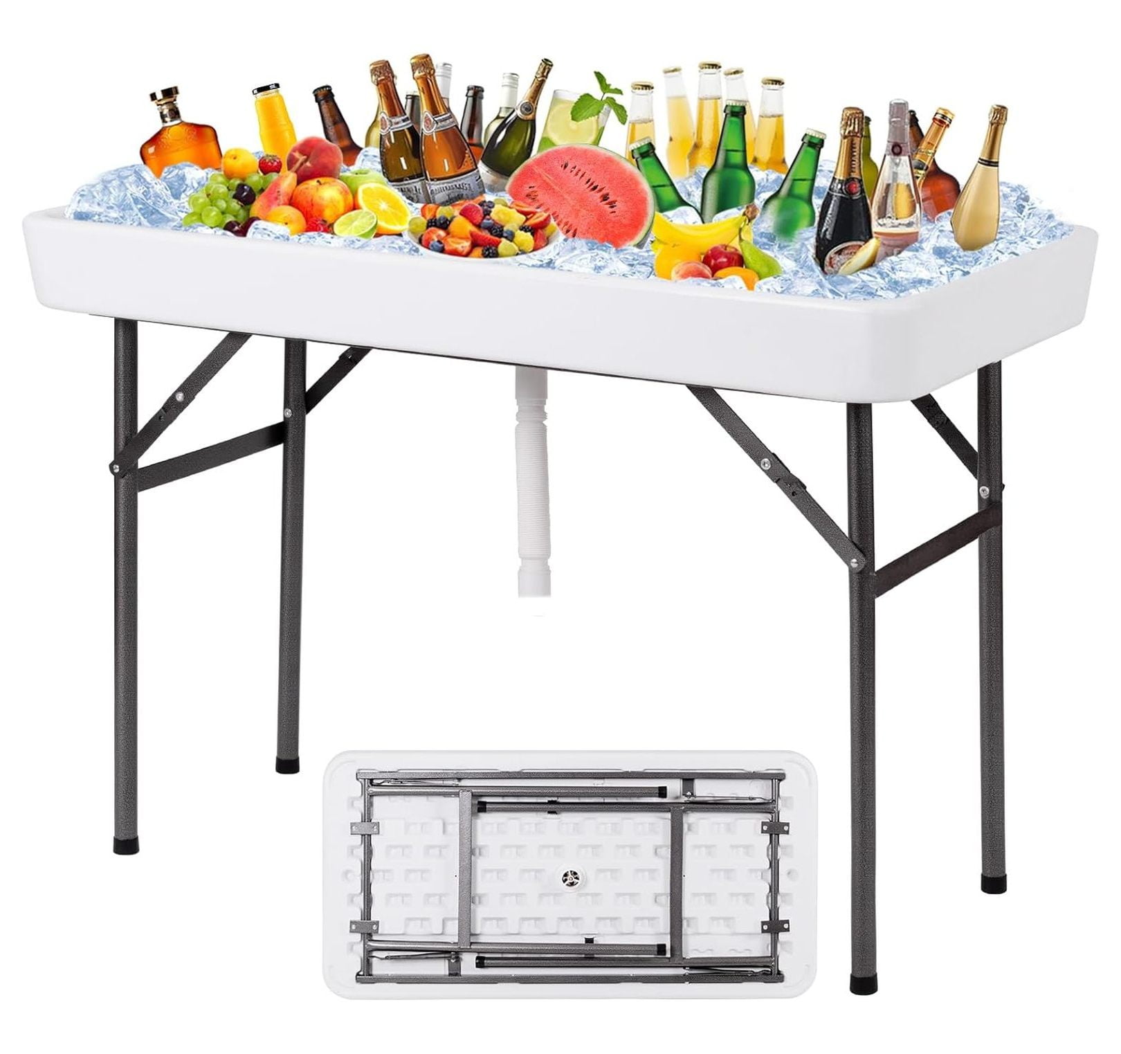 Folding Ice Cooler Table with Matching Skirt & Drain Hose, Foldable ...