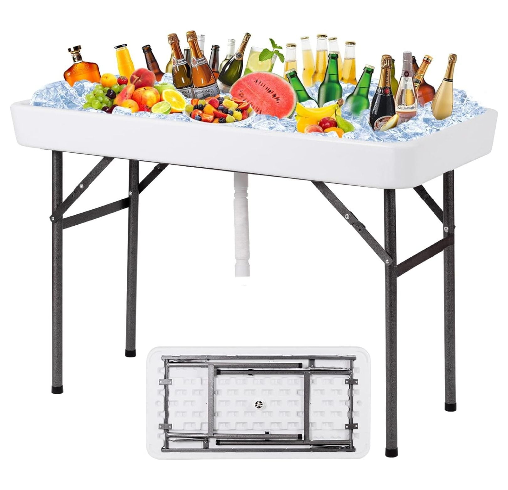 Folding Ice Cooler Table with Matching Skirt & Drain Hose, Foldable ...