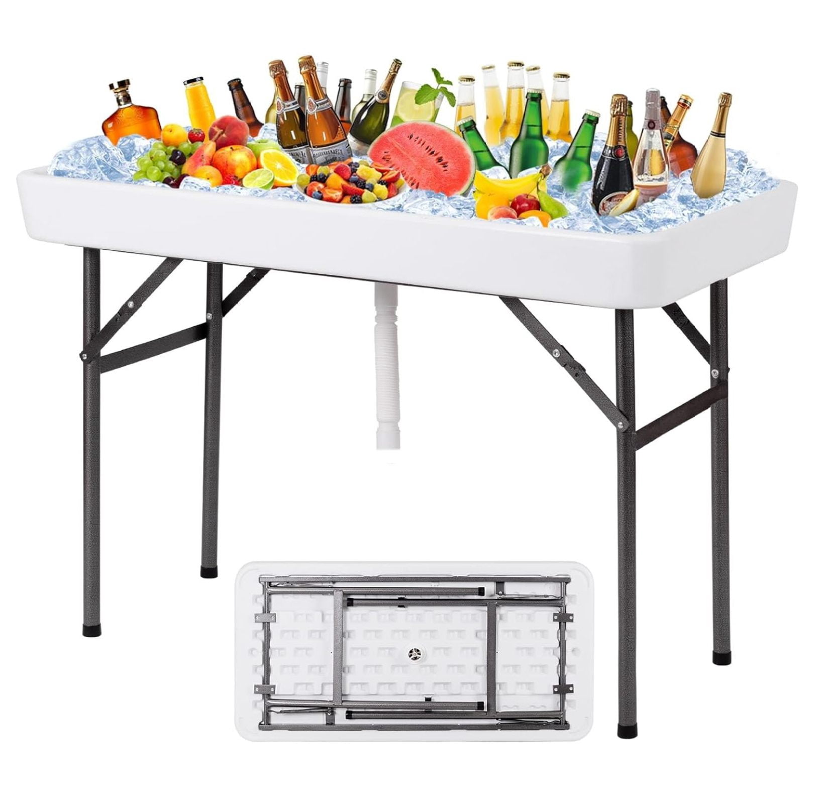 Folding Ice Cooler Table with Matching Skirt & Drain Hose, Foldable ...