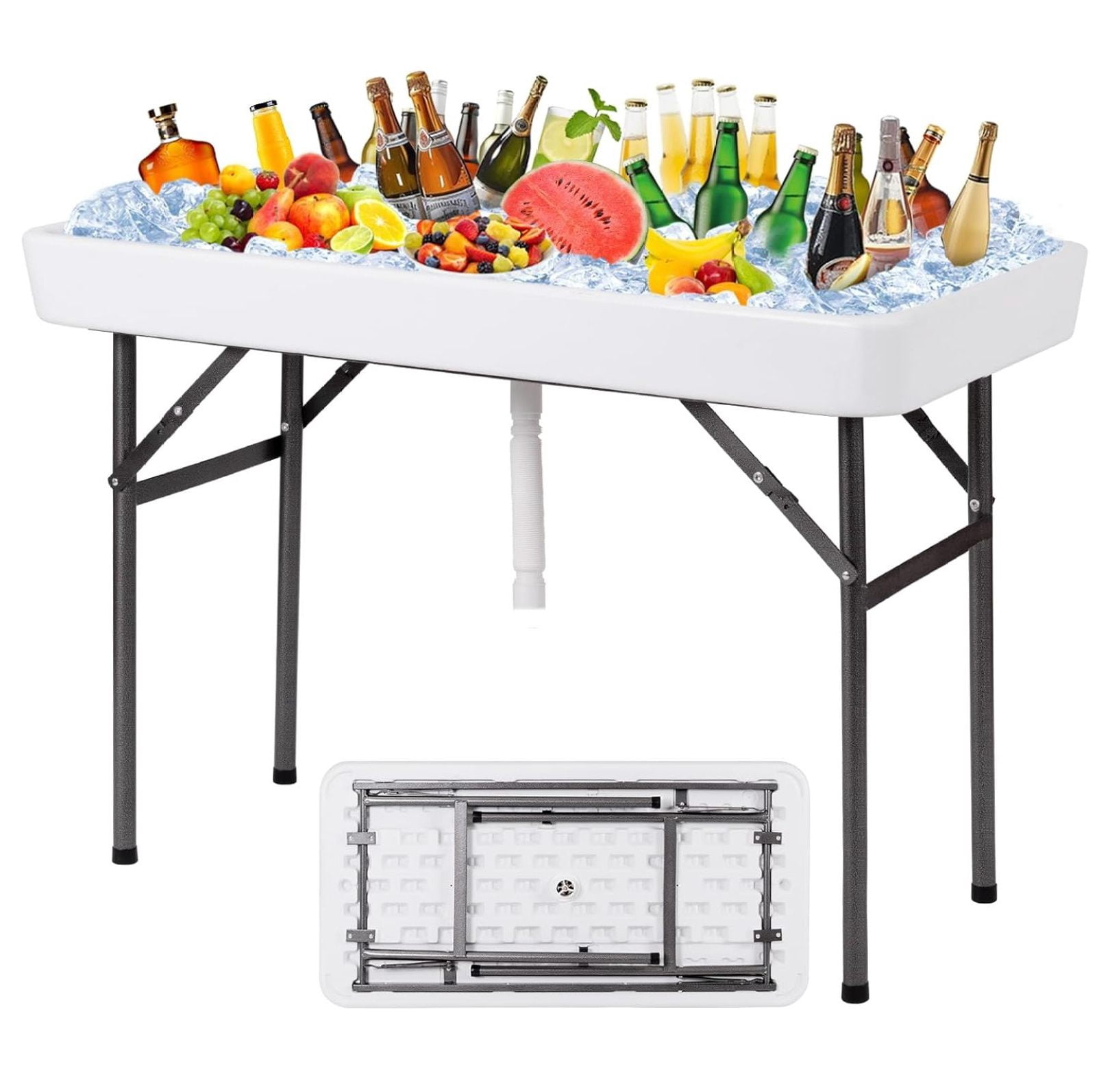 Folding Ice Cooler Table - Portable Beverage Cooler, Buffet Server with ...