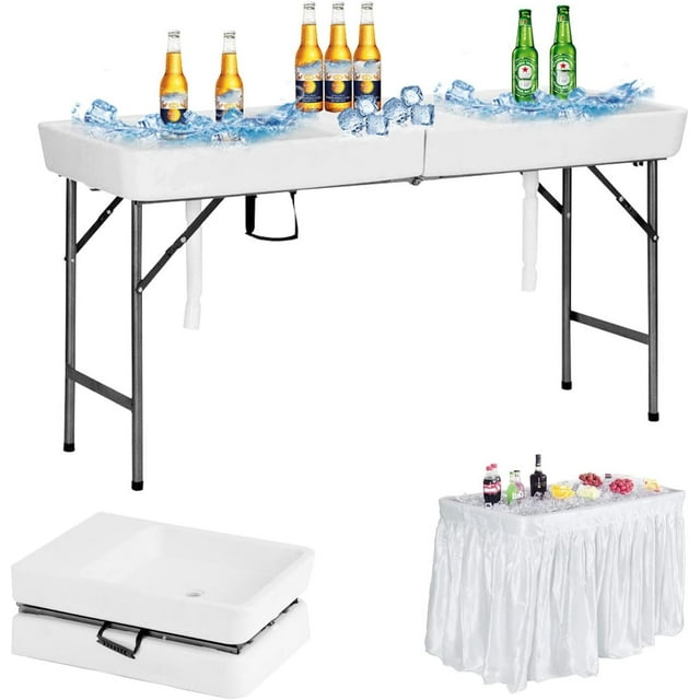 Folding Ice Table with Drain, 5ft Portable Cooler Table, Foldable Party ...