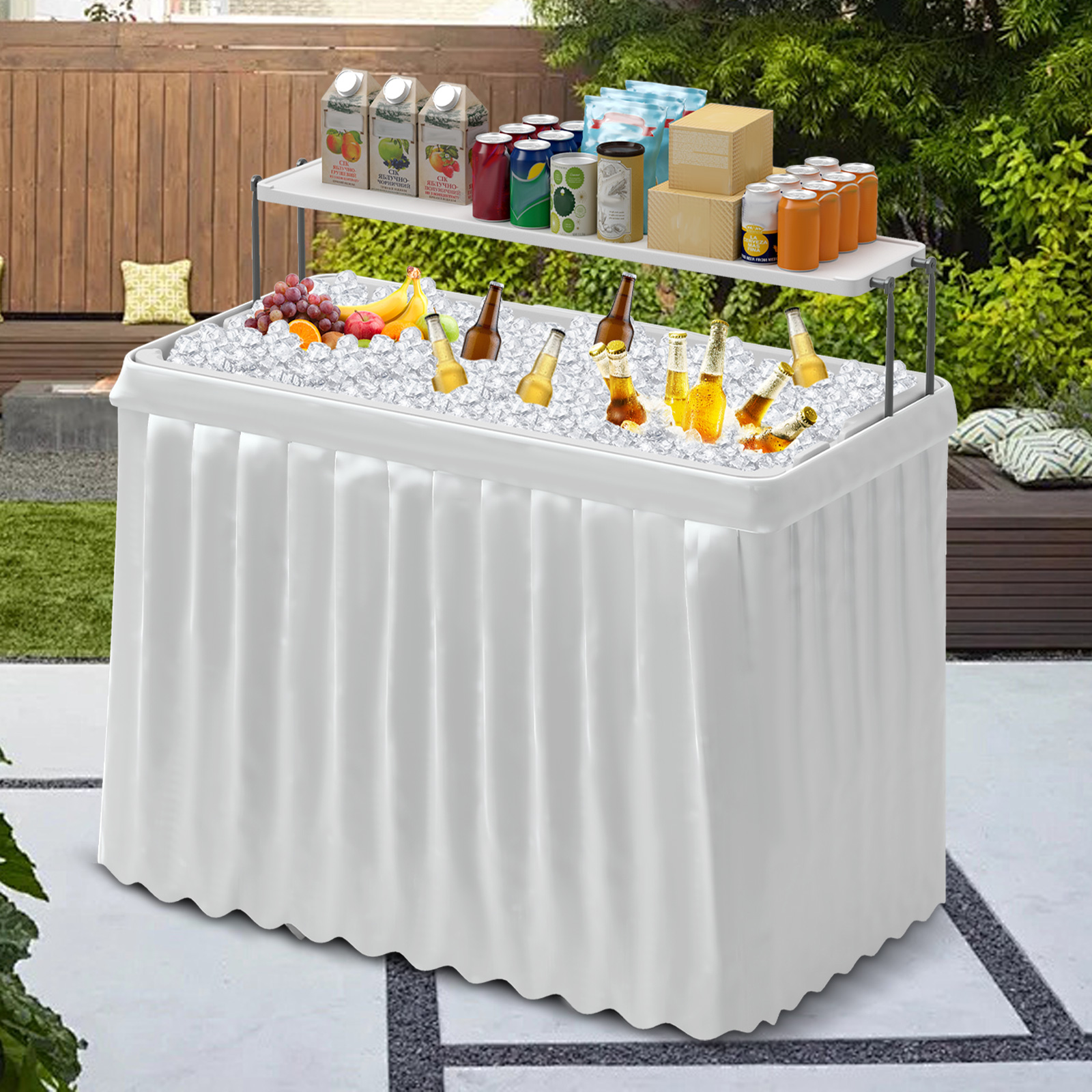 Folding Ice Table for Pool Parties, Includes Elegant Double Skirted ...