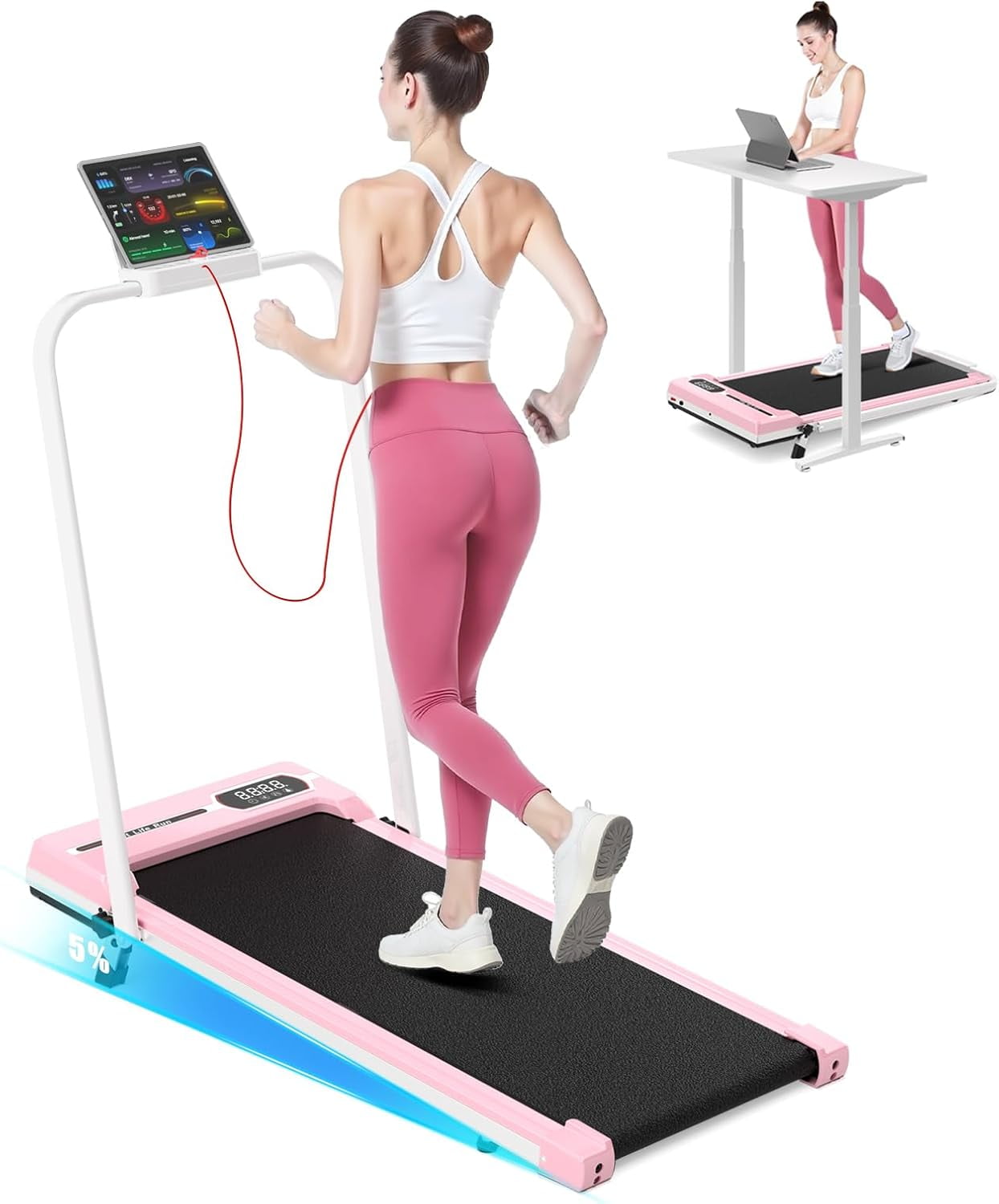 Folding Incline Walking Treadmill with Handlebar, Quiet and Portable ...