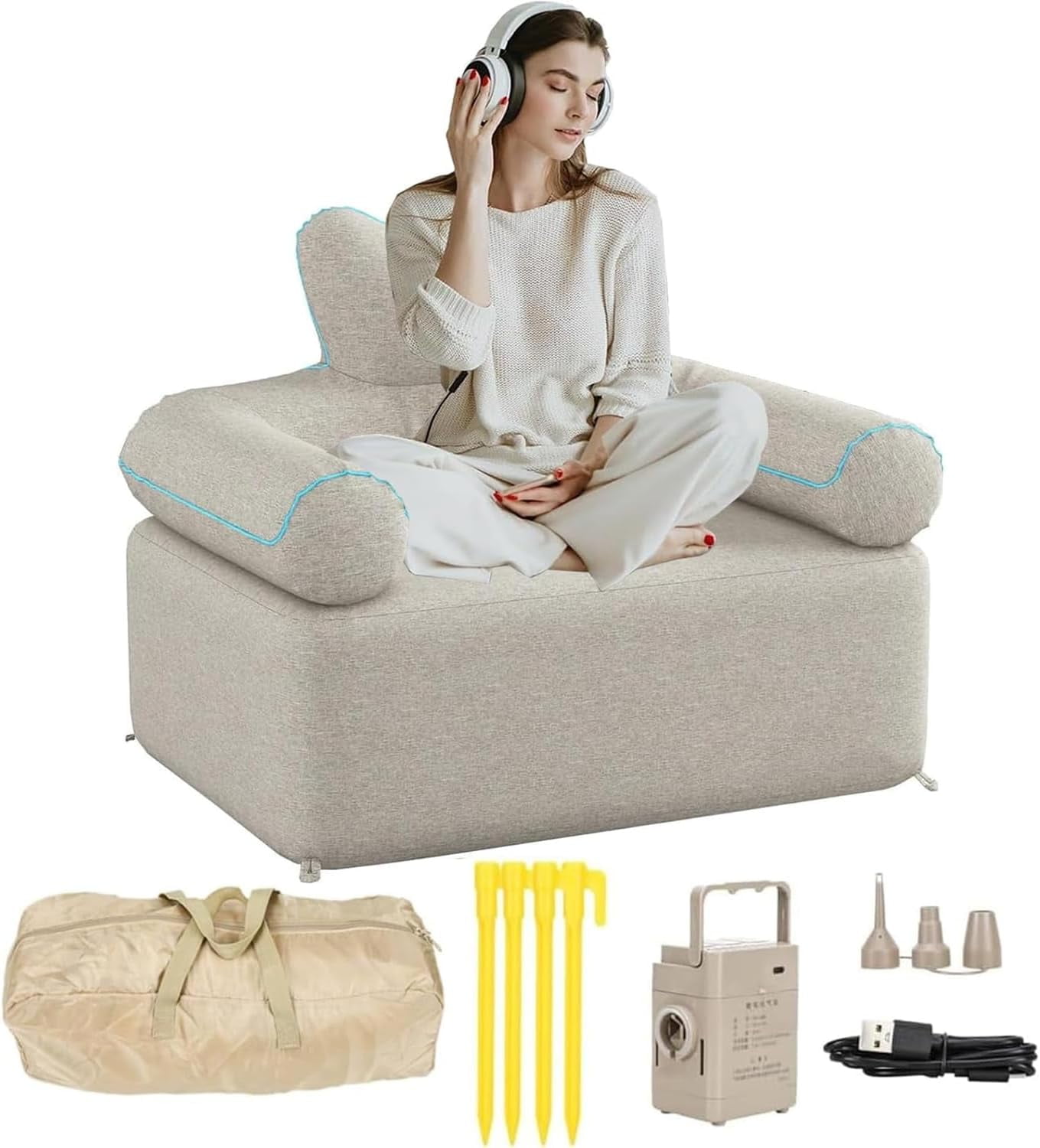 Folding Inflatable Sofa Double Camping Couch Chair Heavy Duty for ...