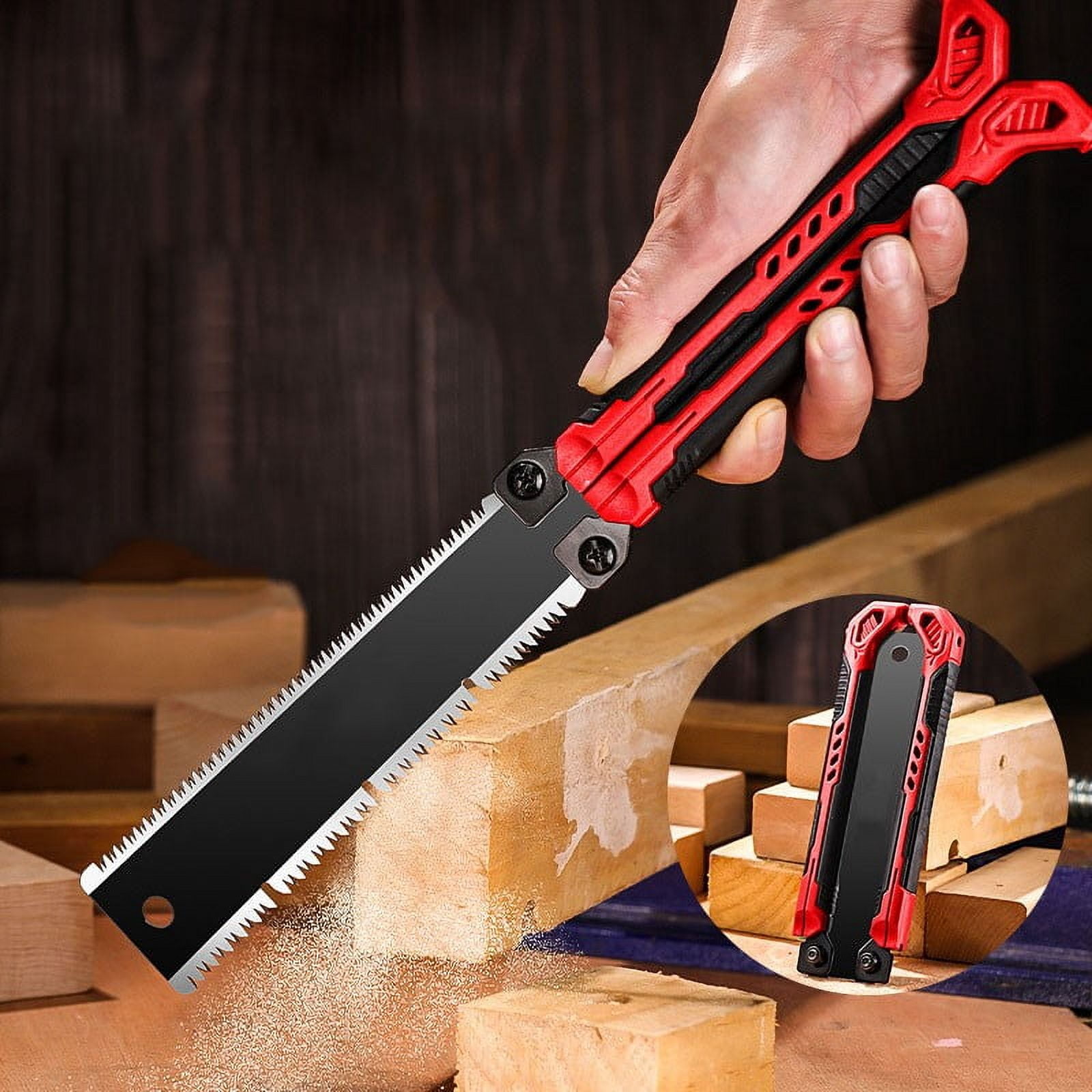 Folding Japanese Pull Saw, Double-Edged Hand Saw with SK5 Flexible ...