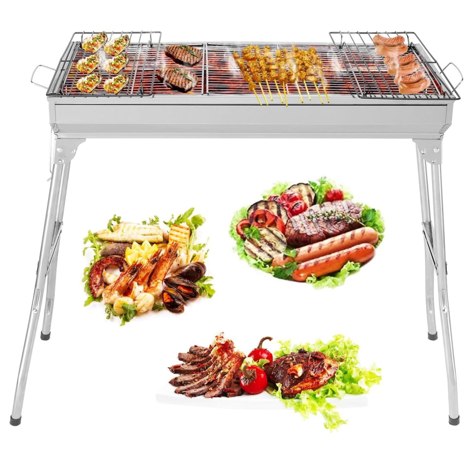 Folding Kabob Grill Stainless Steel, Foldable Barbecue Charcoal Grill ...