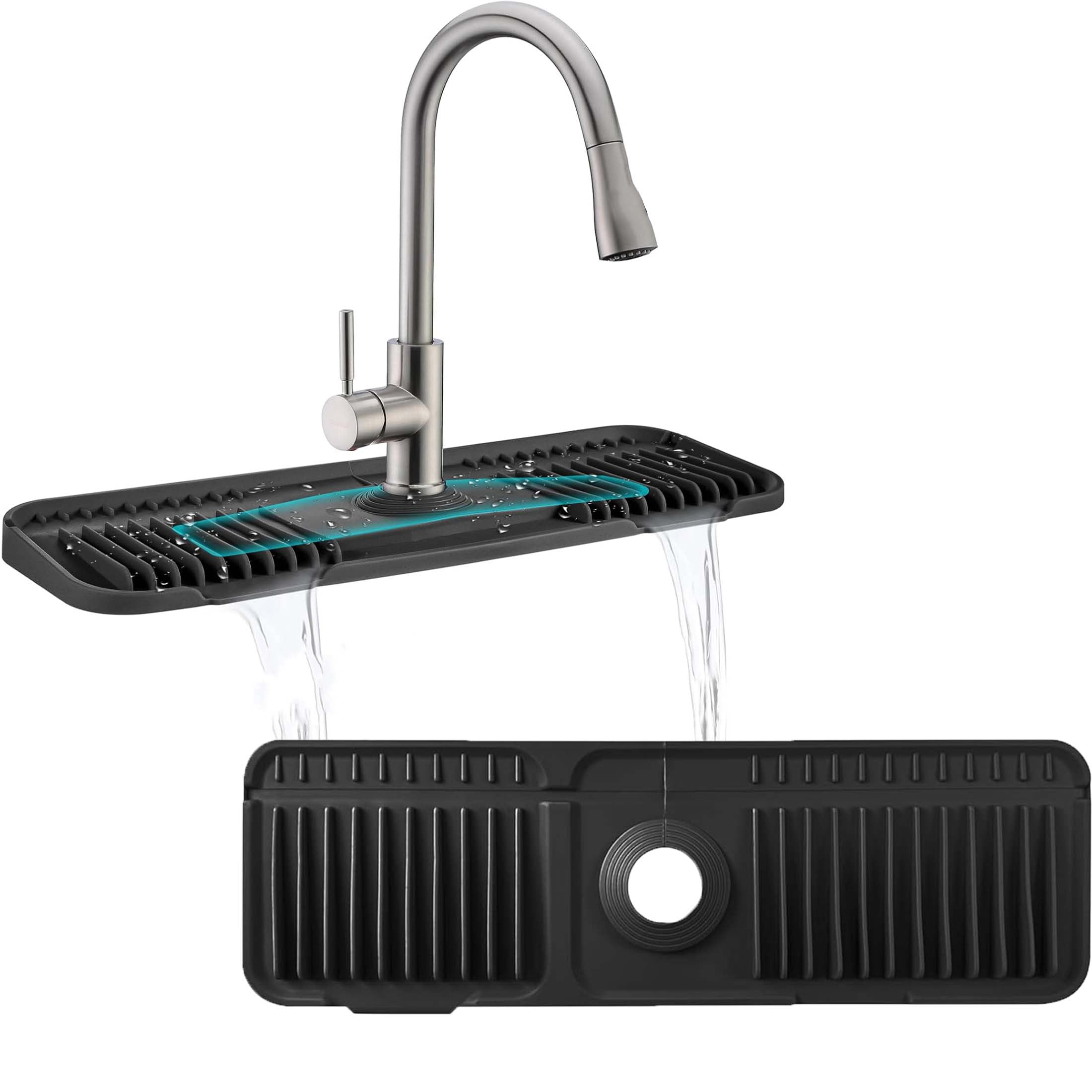 Folding Kitchen Faucet Splash Guard Mat – 7° Slope Self-Draining with ...