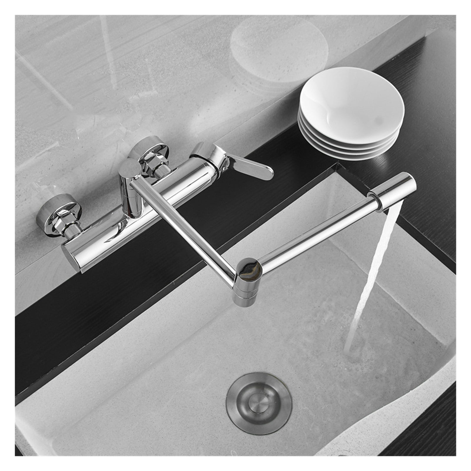 Folding Kitchen Faucets Black Brass 360 Rotate Wall Mounted Bathroom ...