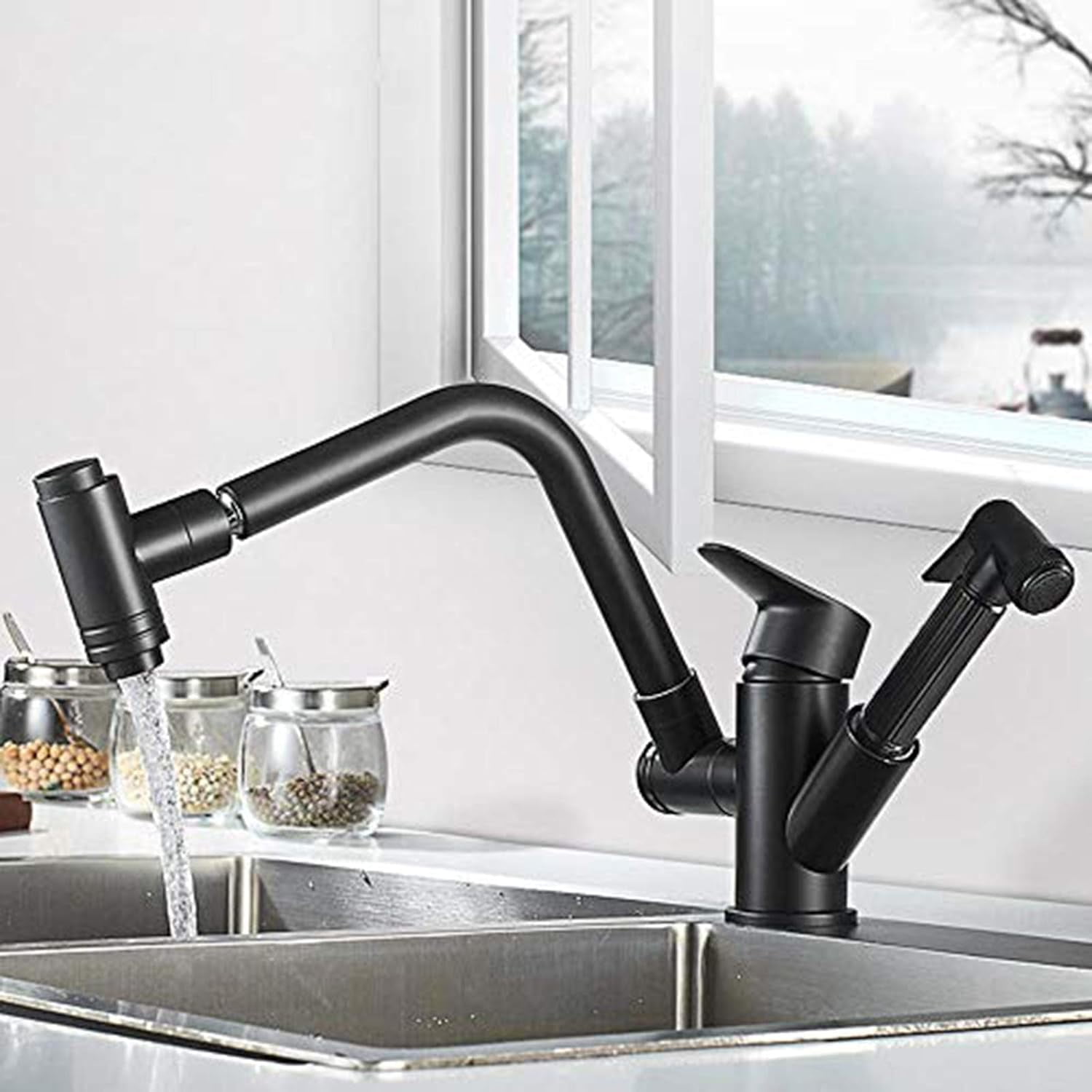 Folding Kitchen Faucets Hot and Cold Pull-Out All Copper Telescopic ...