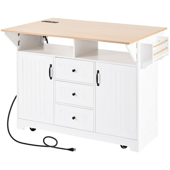 Folding Kitchen Island | 2 AC 2 USB Ports | Sturdy Base for Stability ...