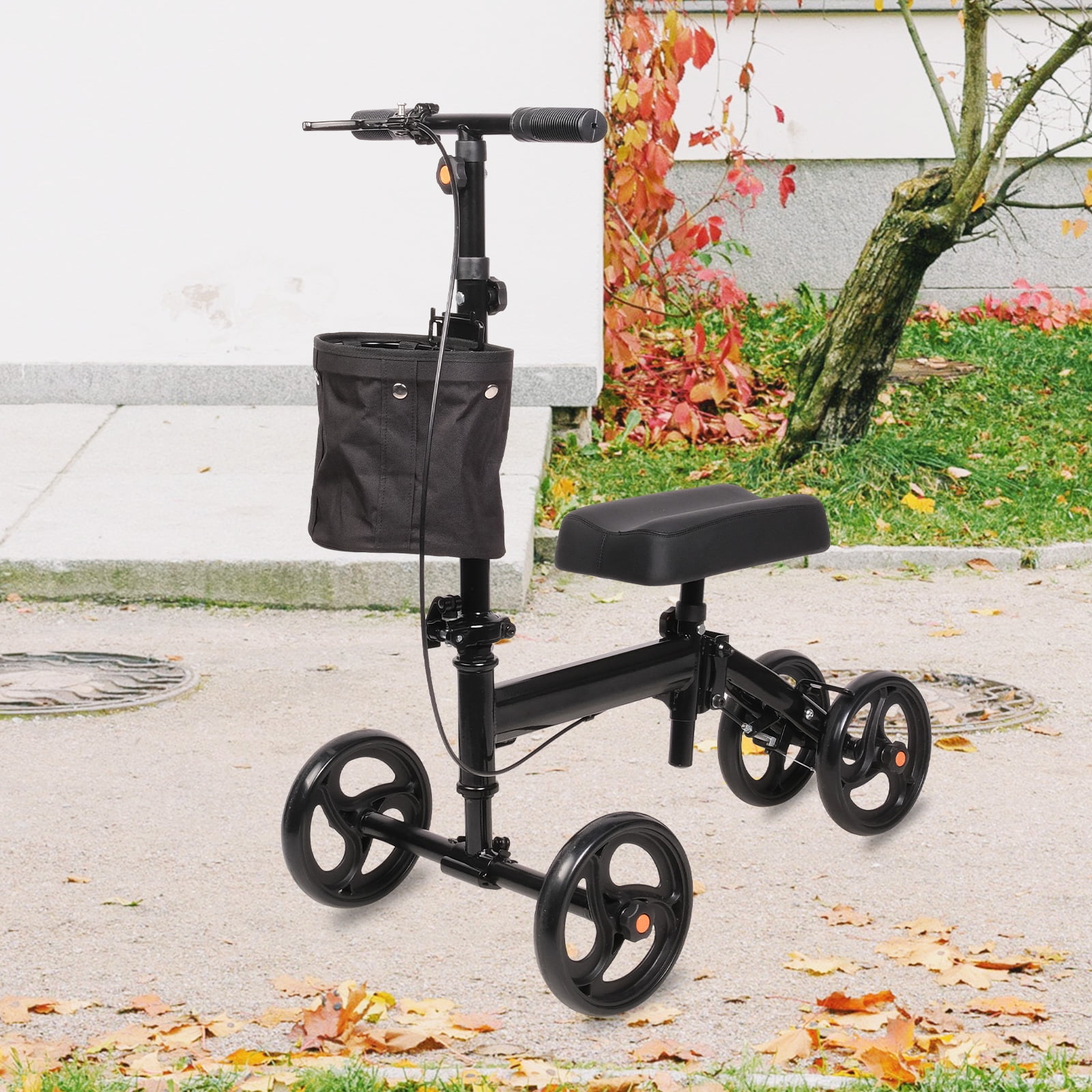 Folding Knee Walker with Anti-Burst Wheel, Shock-Absorbing Adjustable ...