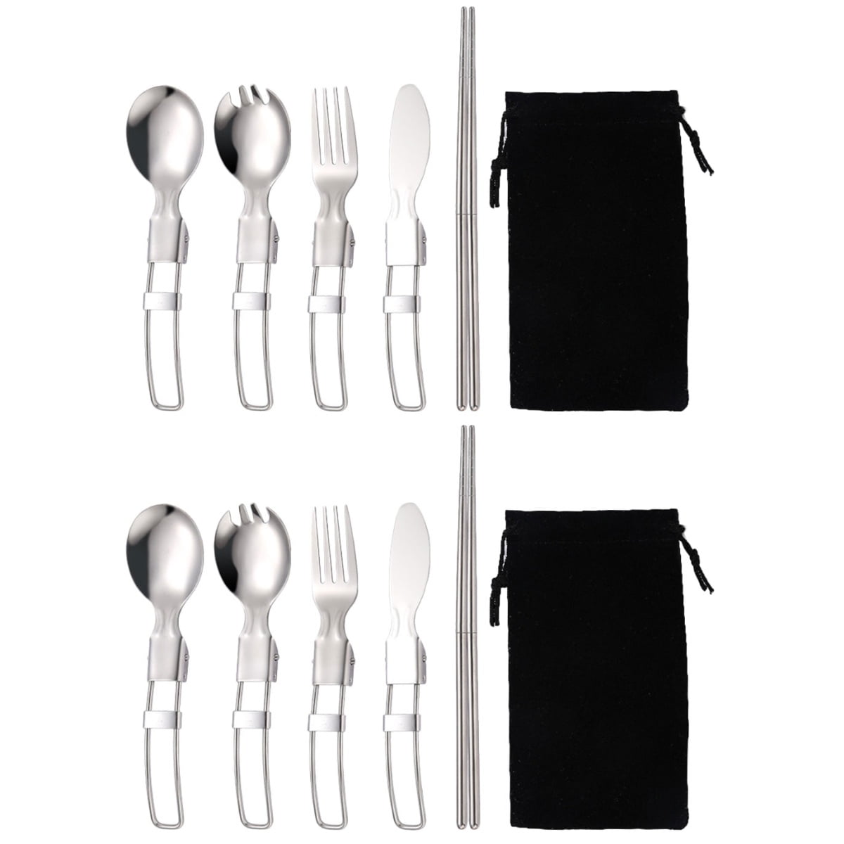 Folding Knife and Fork Spoon Stainless Steel Serving Utensils 2 Sets ...