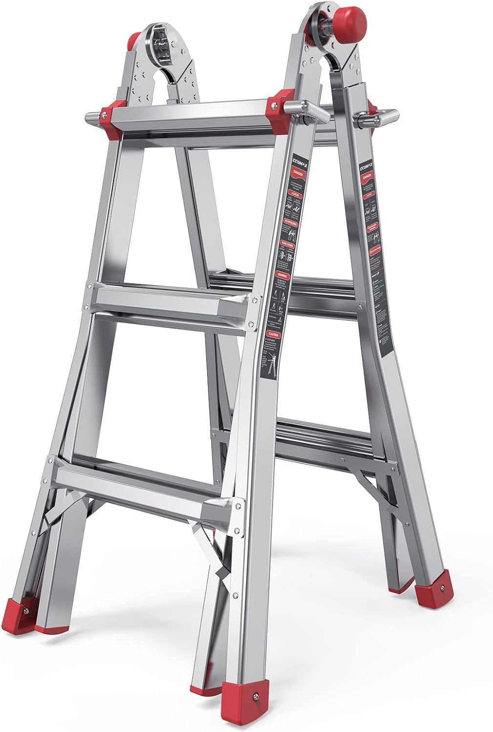 Folding Ladder, 13 ft Aluminum Extension Ladder, 300 lbs Load Capacity ...