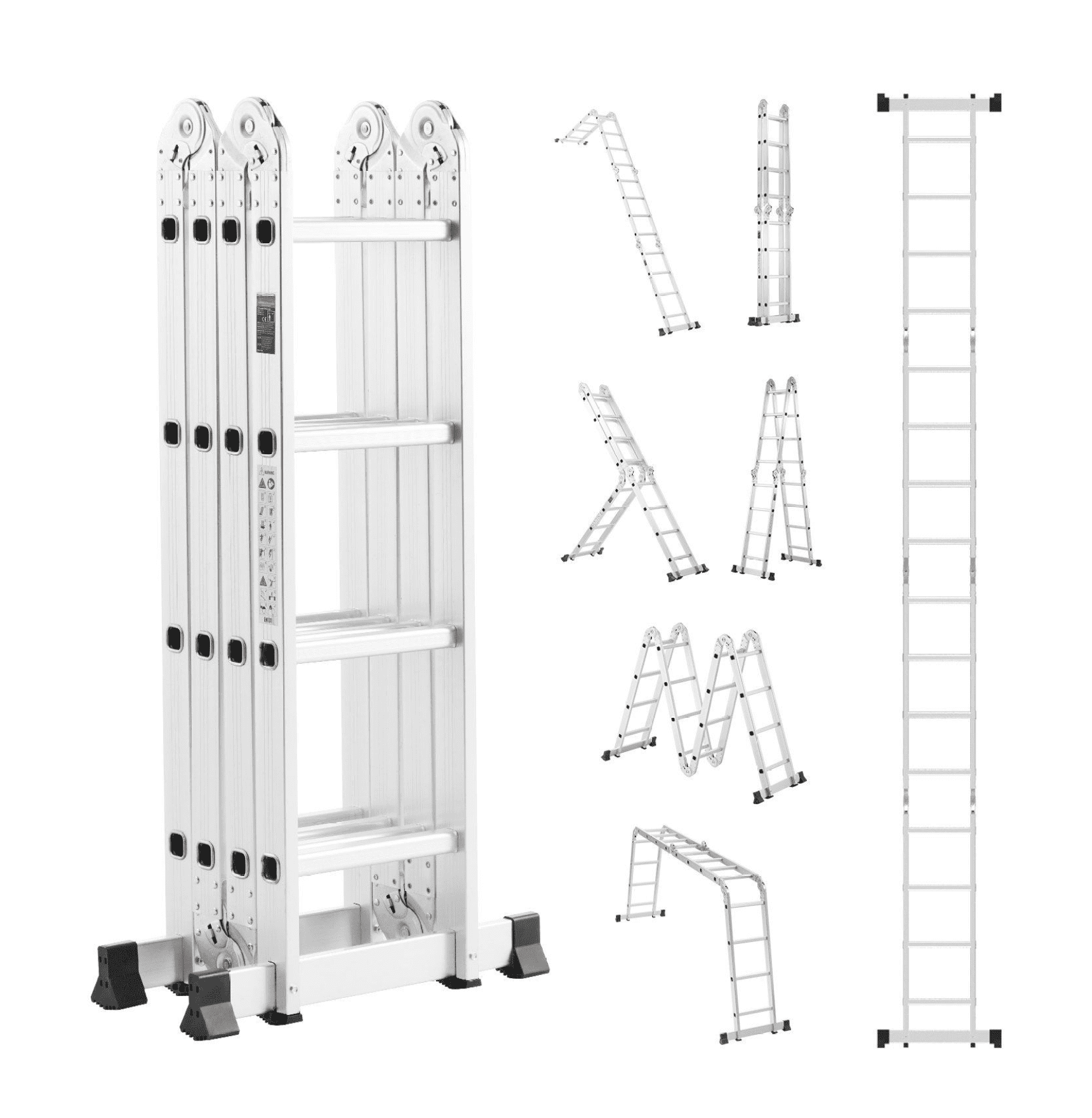 Folding Ladder 7-in-1, 15.5ft Reach, 4 Step - Multi-Position Aluminum ...