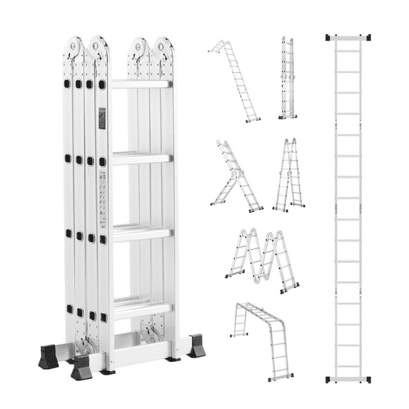 Folding Ladder 7-in-1, 15.5ft Reach, 4 Step - Multi-Position Aluminum ...