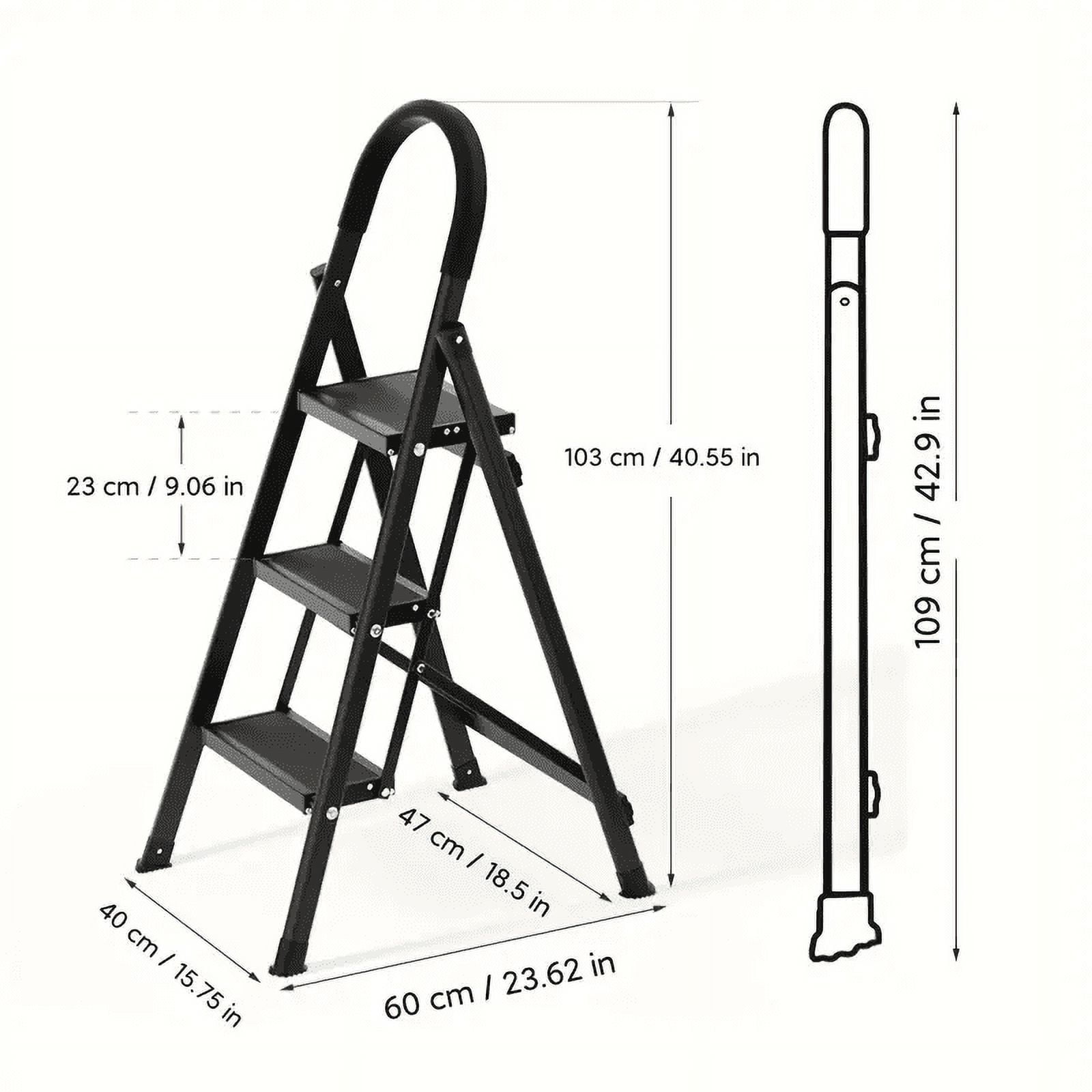 Folding Ladder with Handgrip, 3 Step Portable Lightweight Stepladders ...