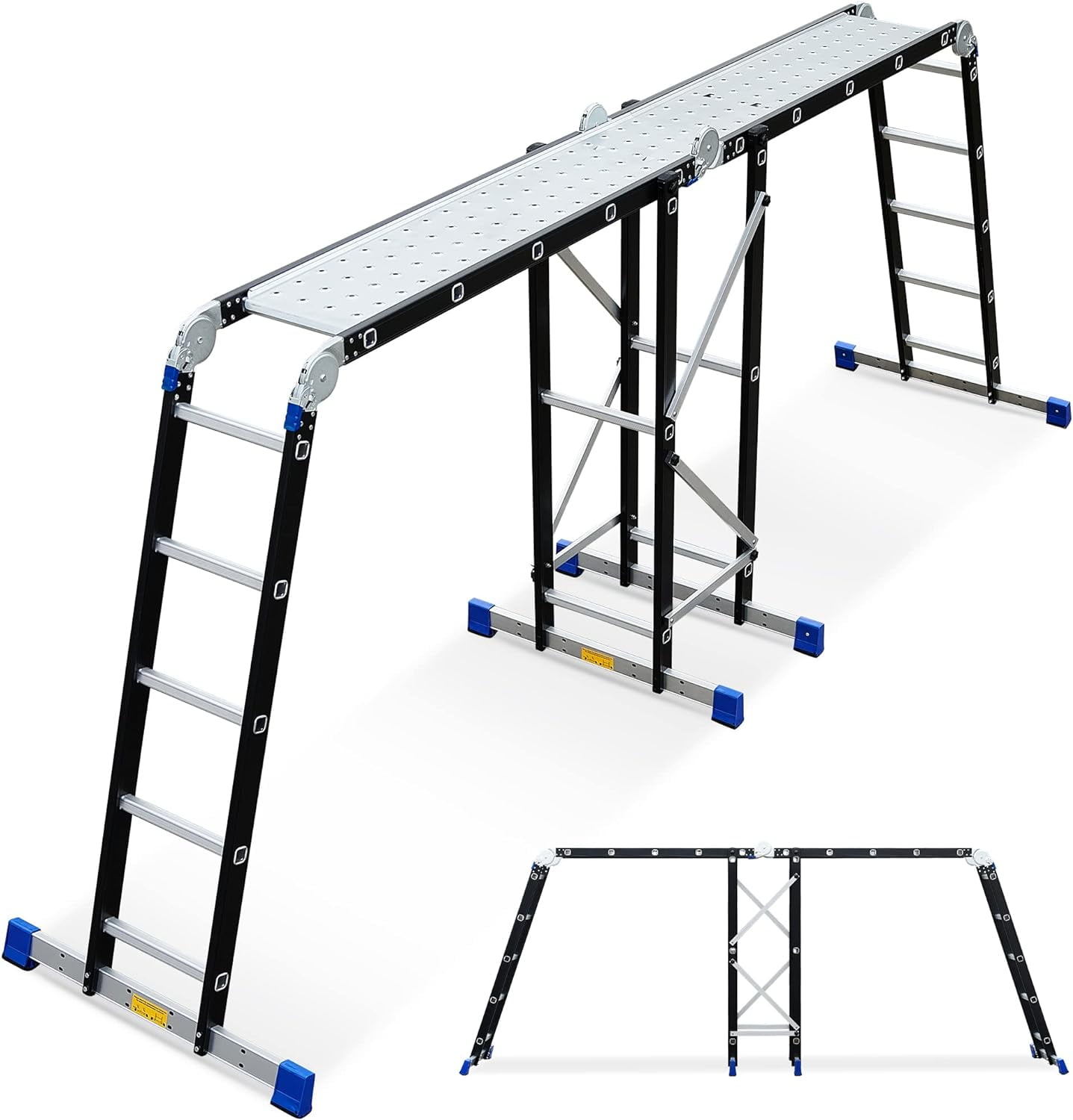 Folding Ladder and Scaffolding Platform 19.6ft Multi-Purpose Aluminium ...