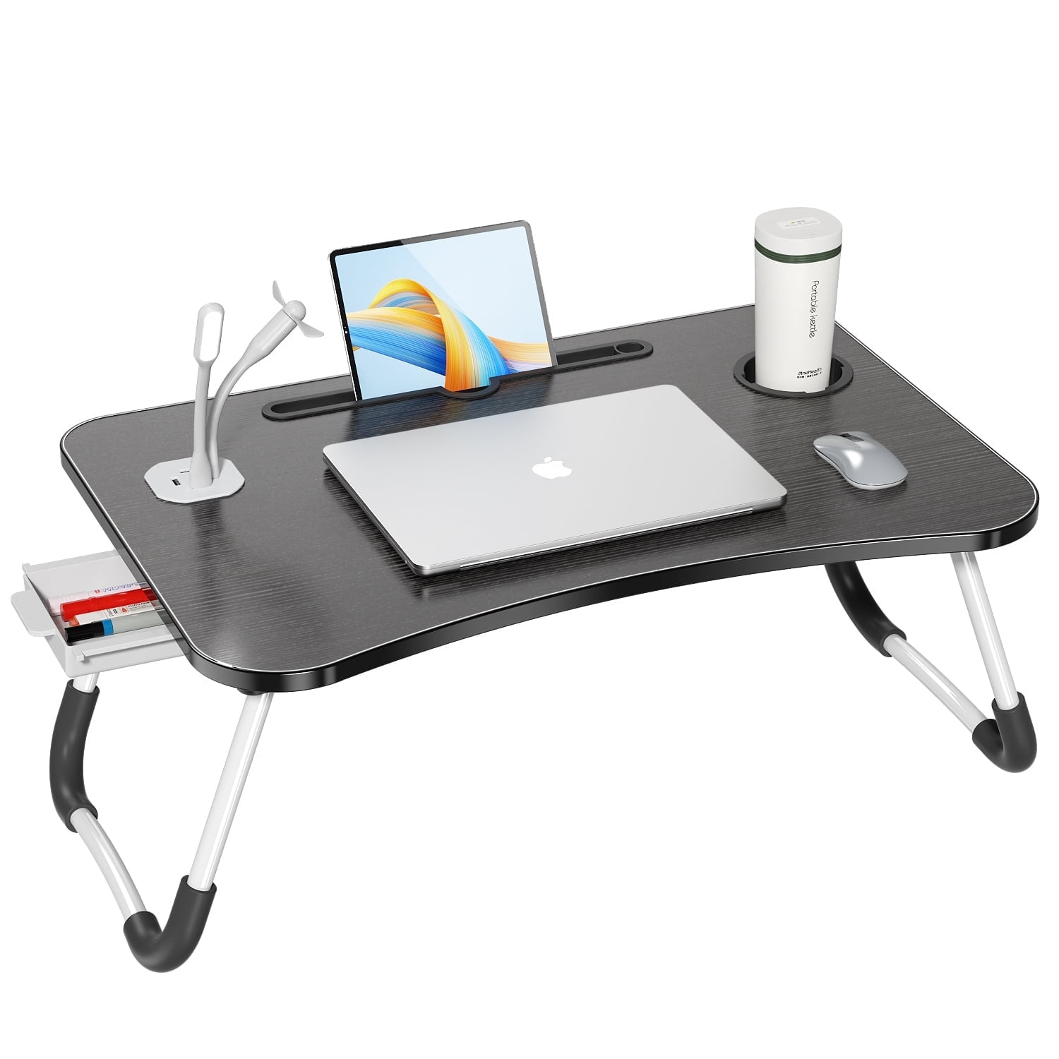 Foldable Lap Desk, Portable Bed Tray Table with 4 USB Ports, Cup Holder ...