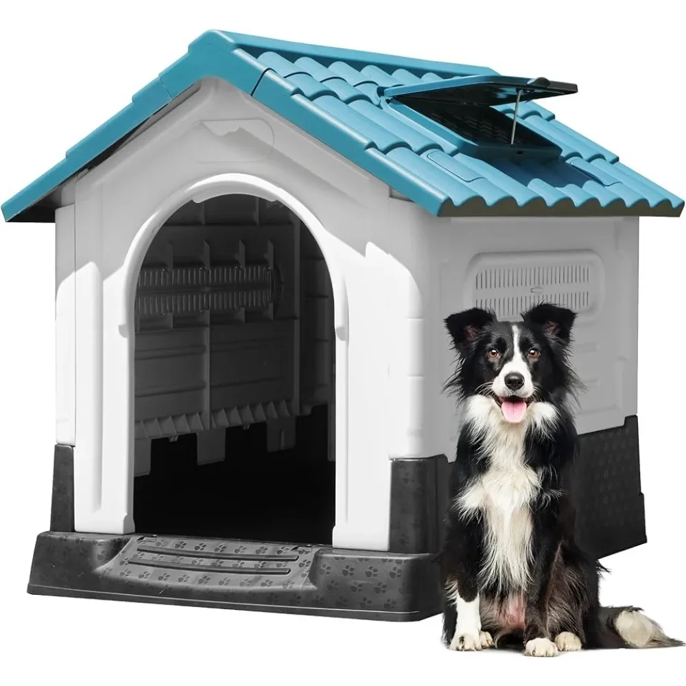Folding Large Dog House Outdoor - Plastic Weatherproof Kennel with ...