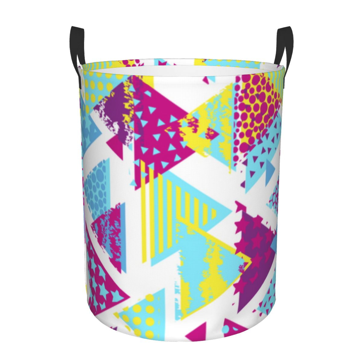 Folding Laundry Basket Abstract Dots Geometric 80S 90S Round Storage Bin Large Hamper ...