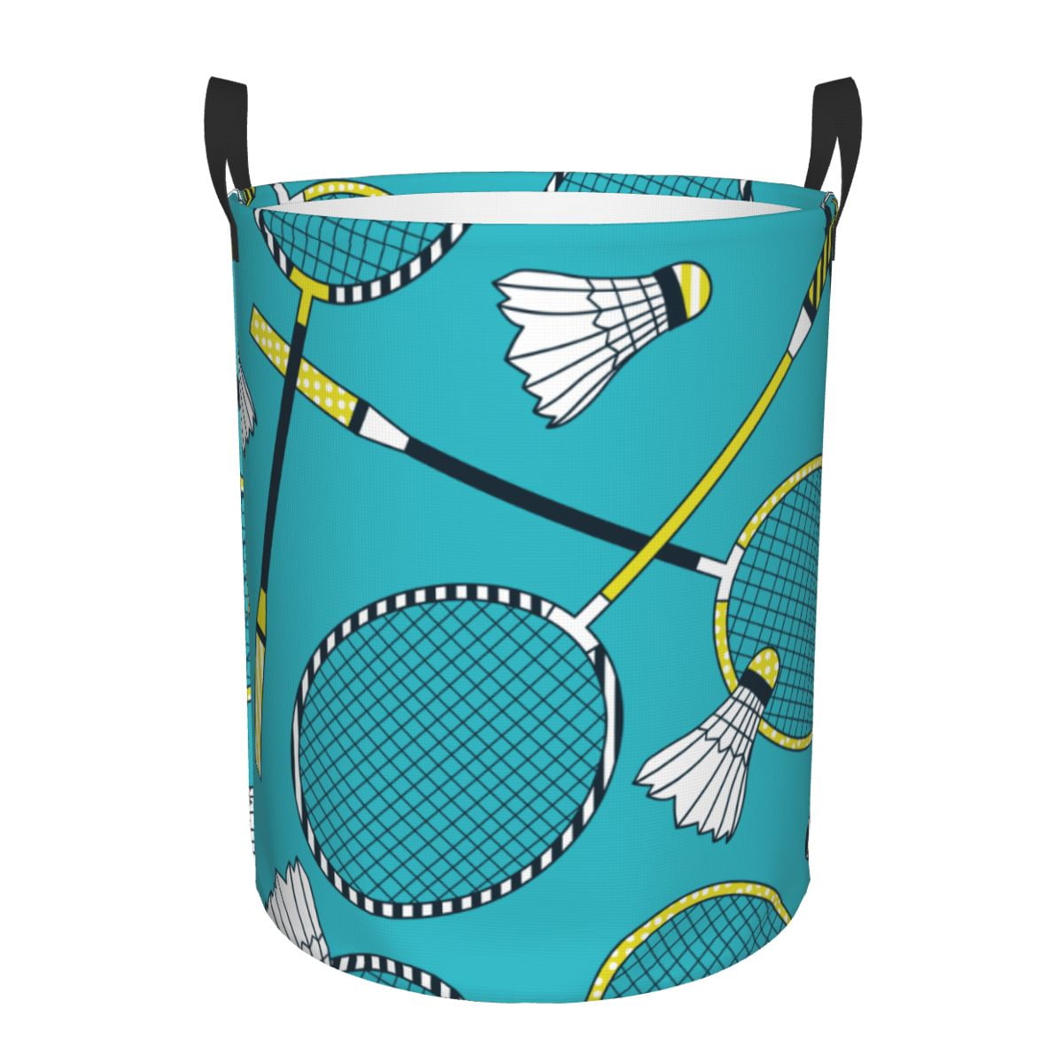 Folding Laundry Basket Badminton Racket Sport Round Storage Bin Hamper ...