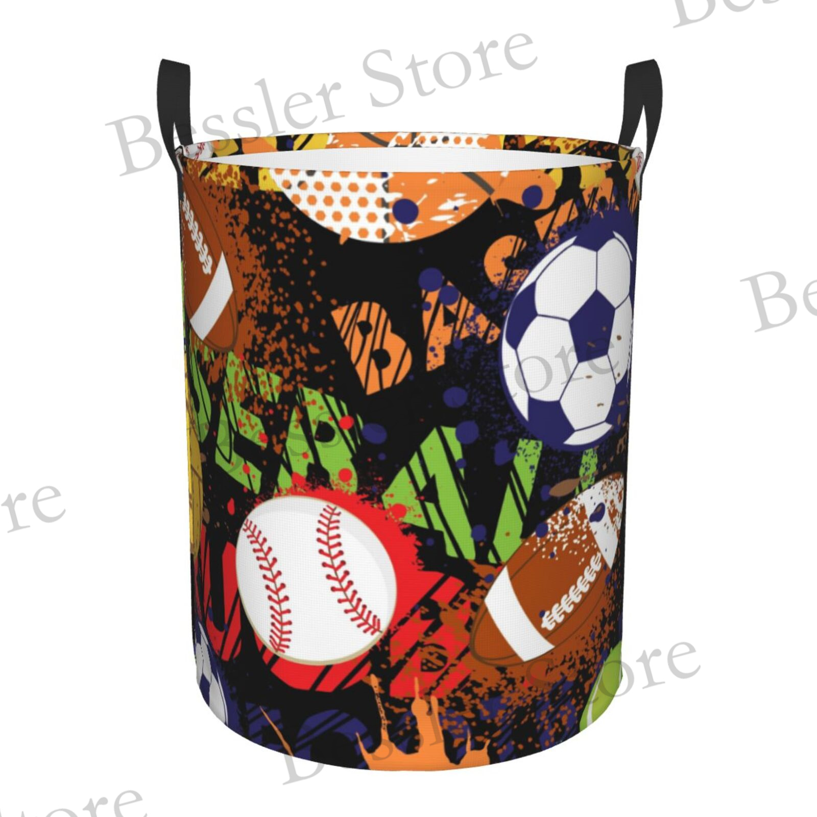 Folding Laundry Basket Basketball Dots Round Storage Bin Large Hamper Collapsible Clothes Toy ...