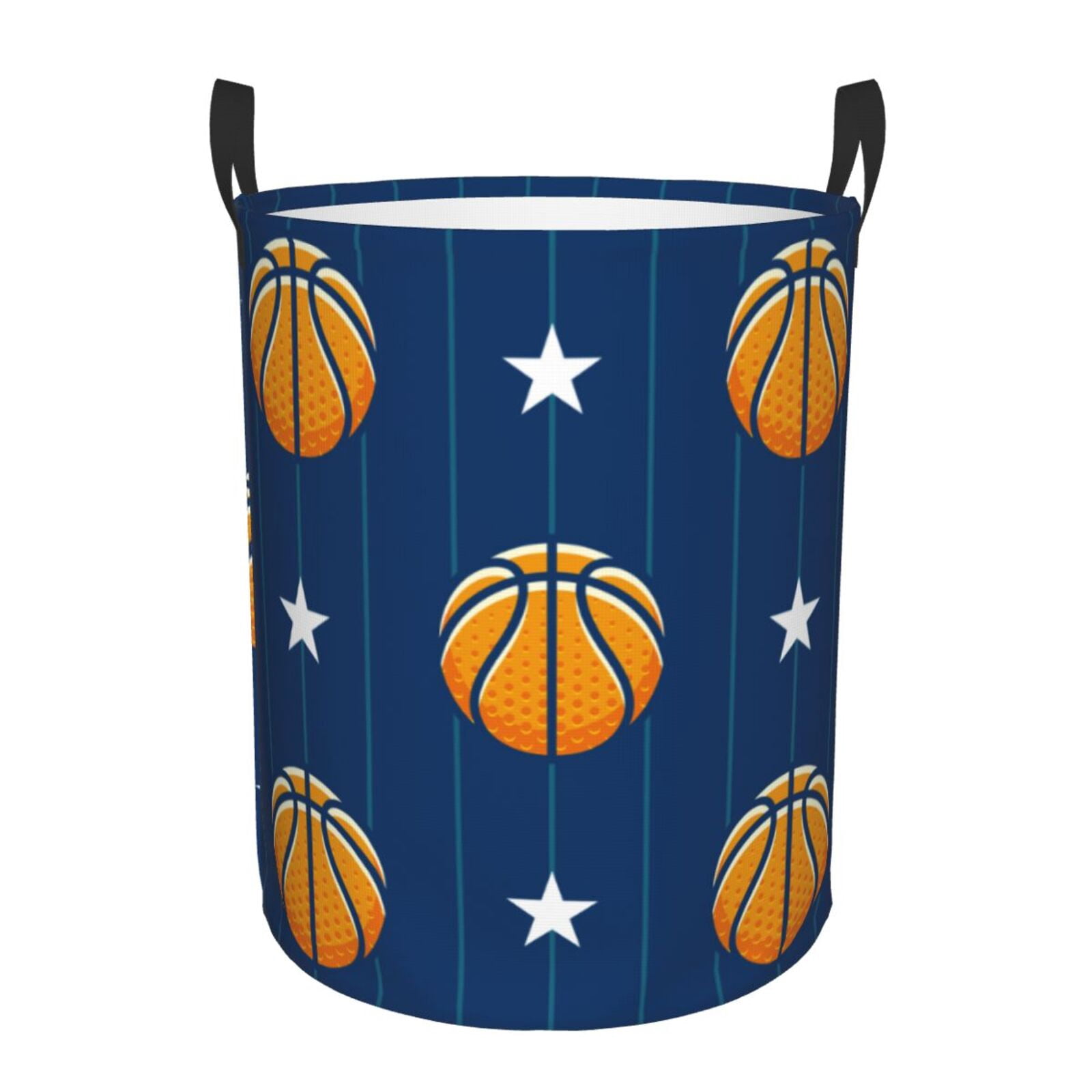 Folding Laundry Basket Basketball Dots Round Storage Bin Large Hamper ...