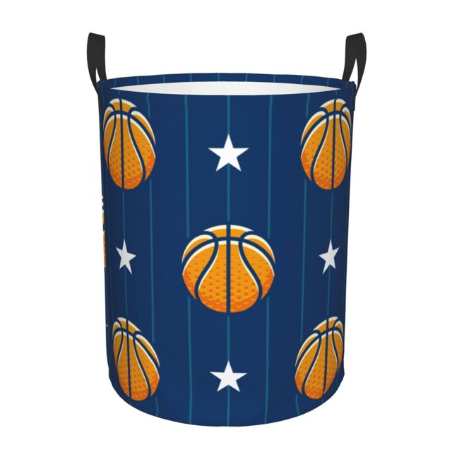 Folding Laundry Basket Basketball Dots Round Storage Bin Large Hamper Collapsible Clothes Toy ...