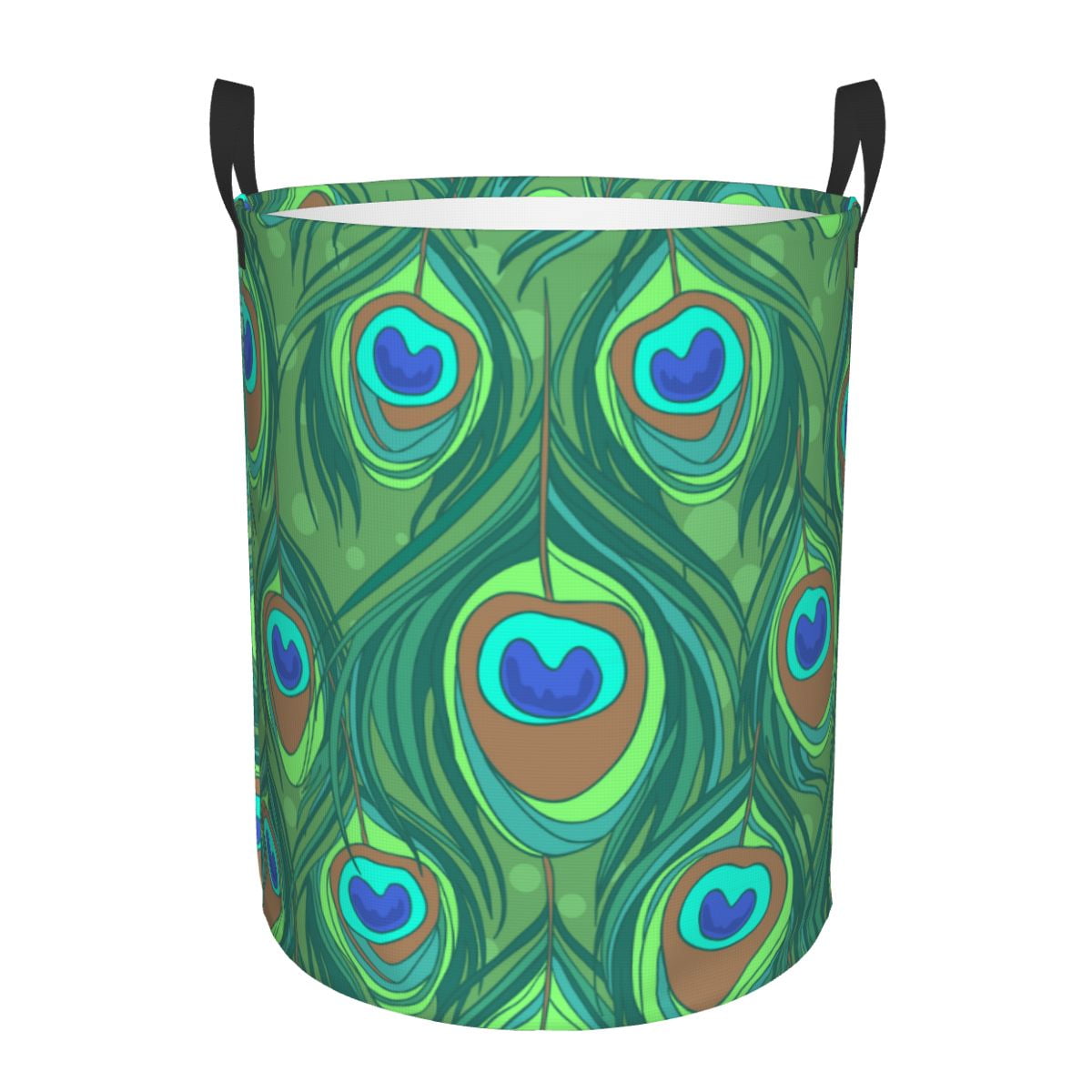 Folding Laundry Basket Colorful Peacock Feather Pattern Round Storage ...