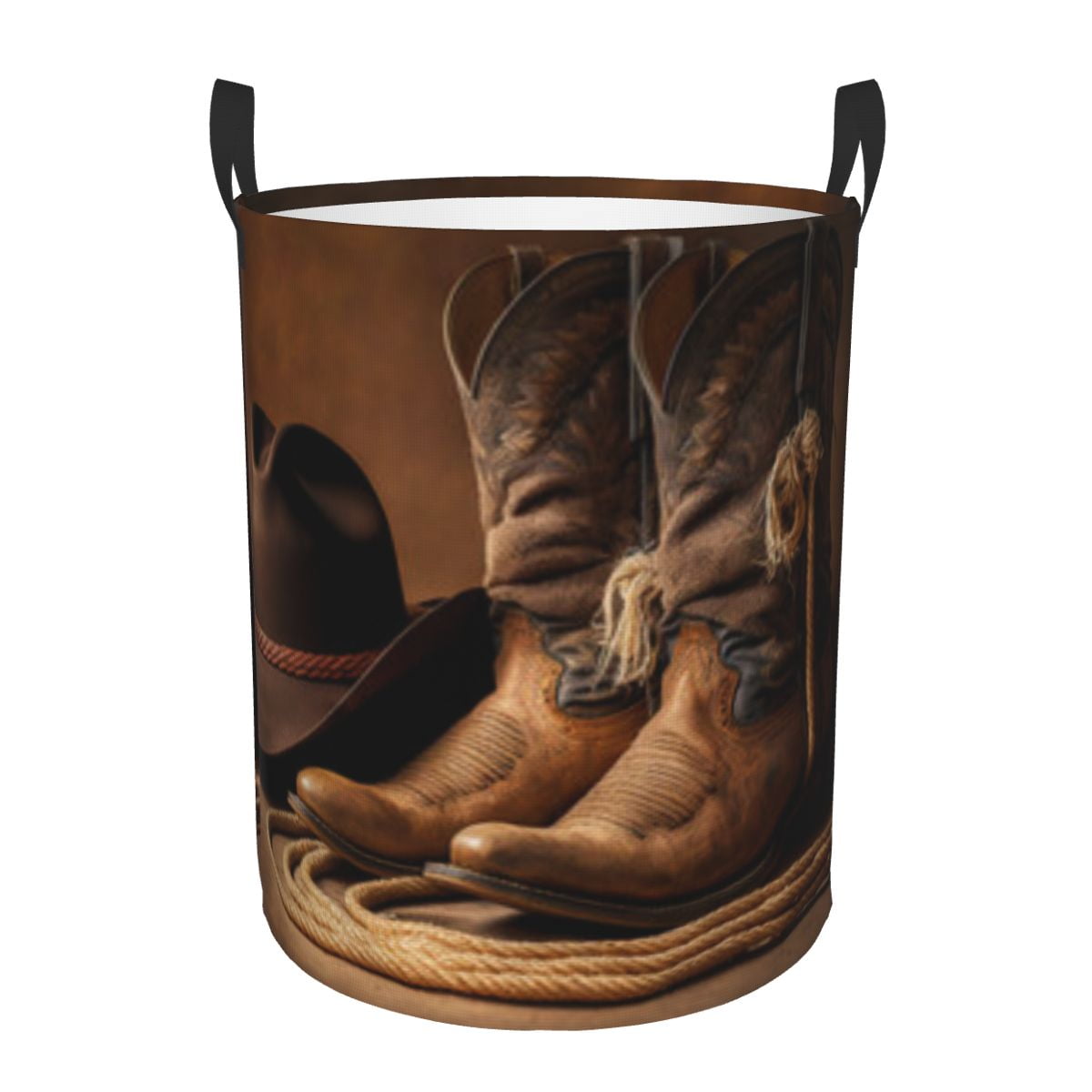 Folding Laundry Basket Cowboy Boots With Hat And Twisted Rope Round ...