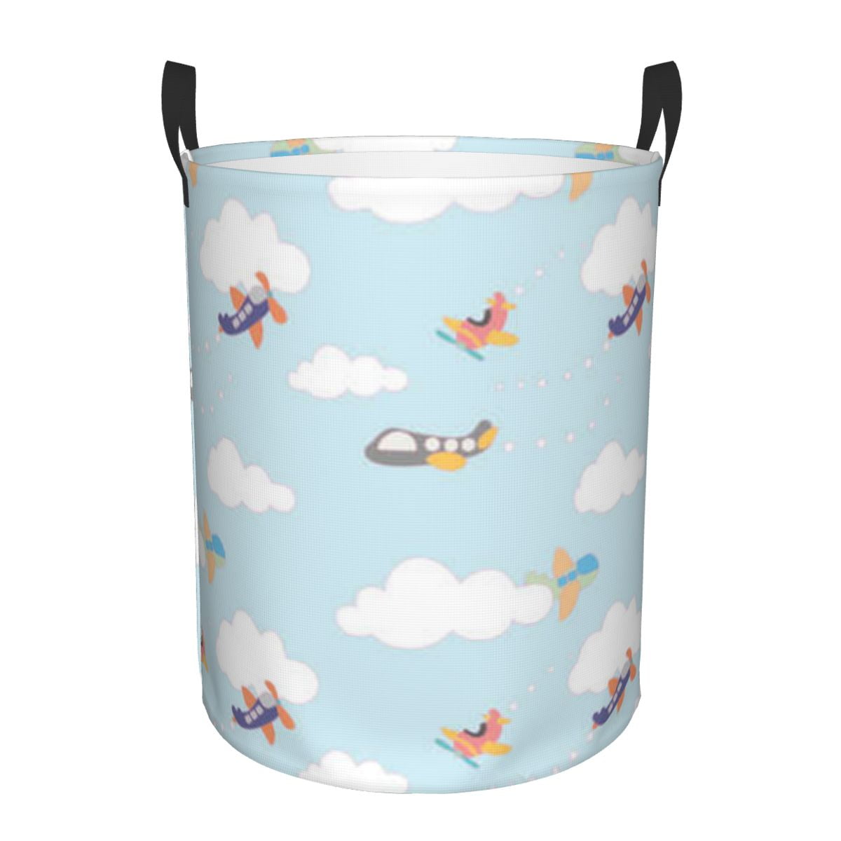 Folding Laundry Basket Cute Planes Round Storage Bin Large Hamper ...