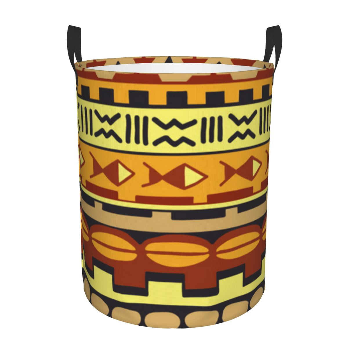 Folding Laundry Basket Ethnic African Vintage Pattern Round Storage Bin ...