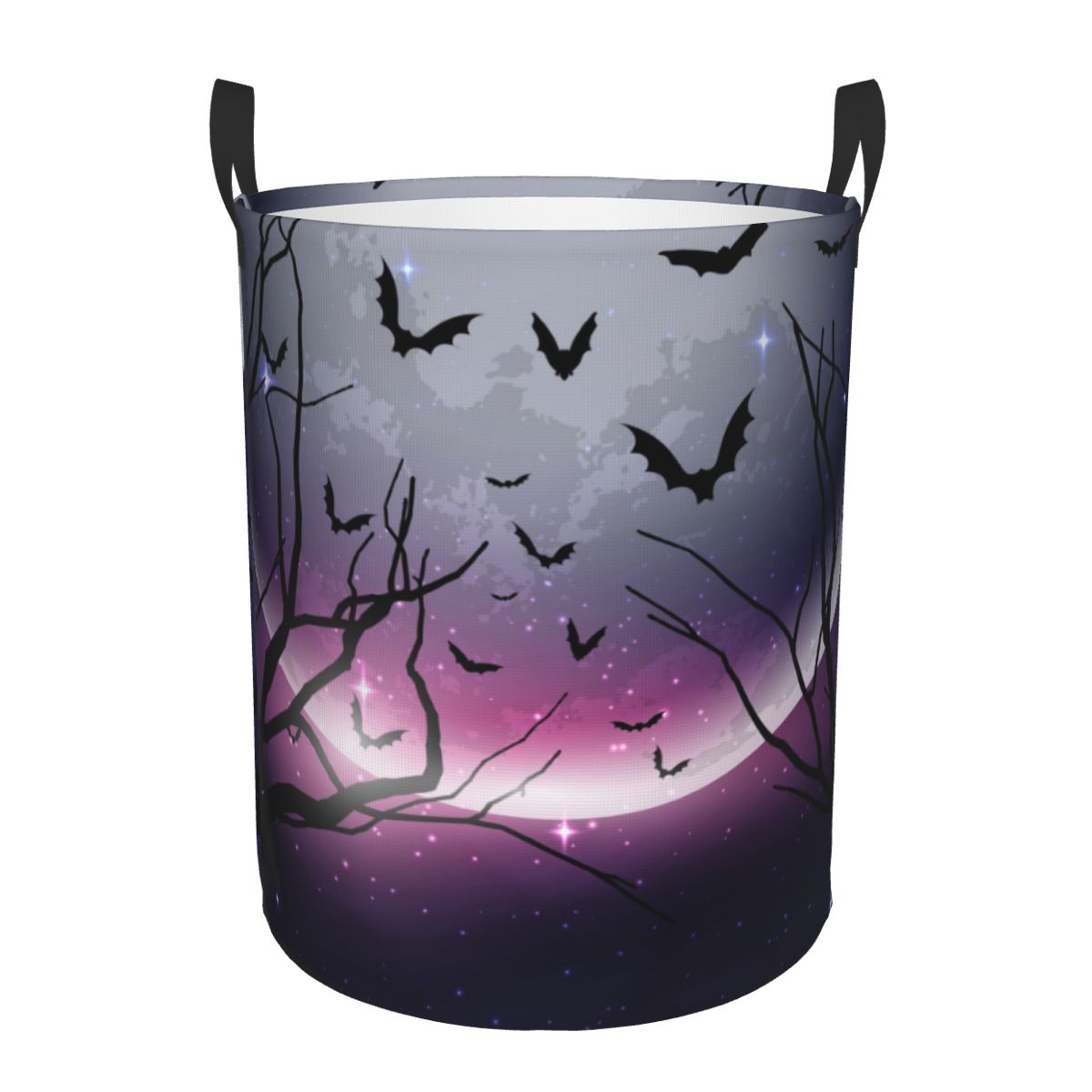 Folding Laundry Basket Forest With Full Moon Round Storage Bin Large Hamper Collapsible Clothes ...