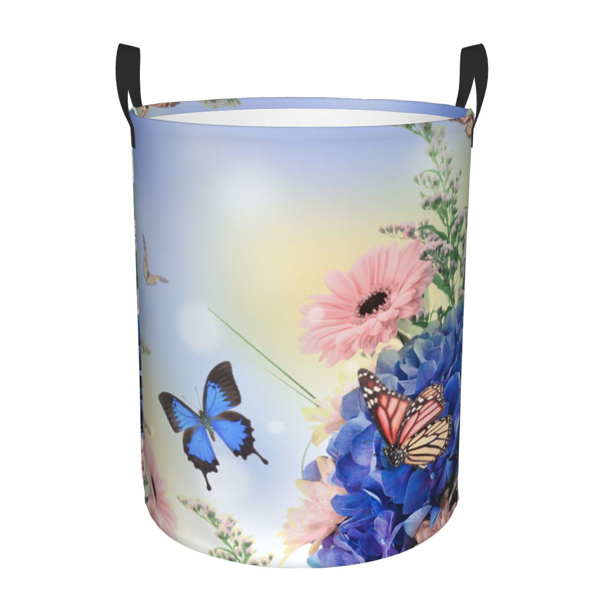 Folding Laundry Basket Hydrangeas And Butterfly Bouquet Dirty Clothes ...