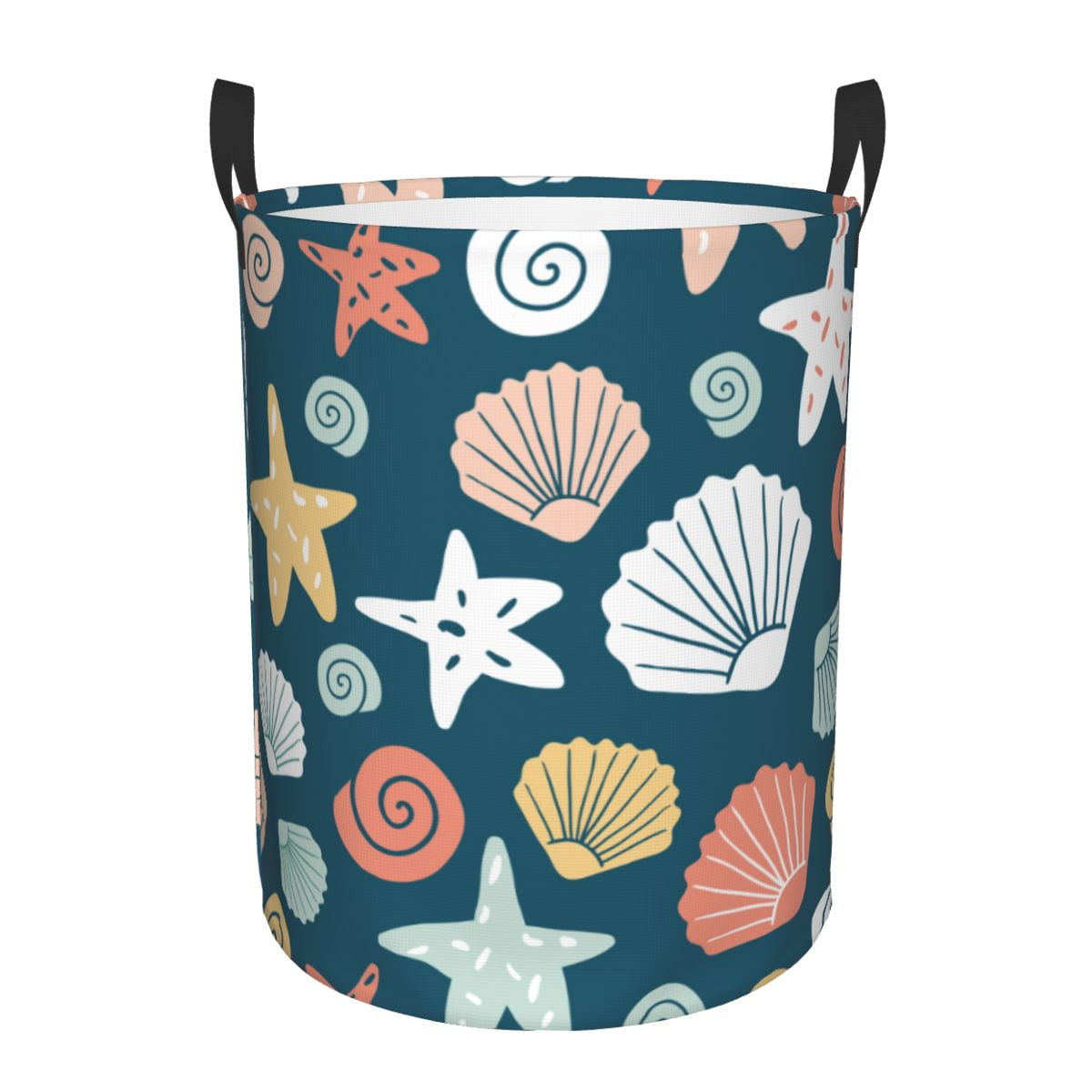 Folding Laundry Basket Nautical Shells And StarRound Storage Bin Large ...