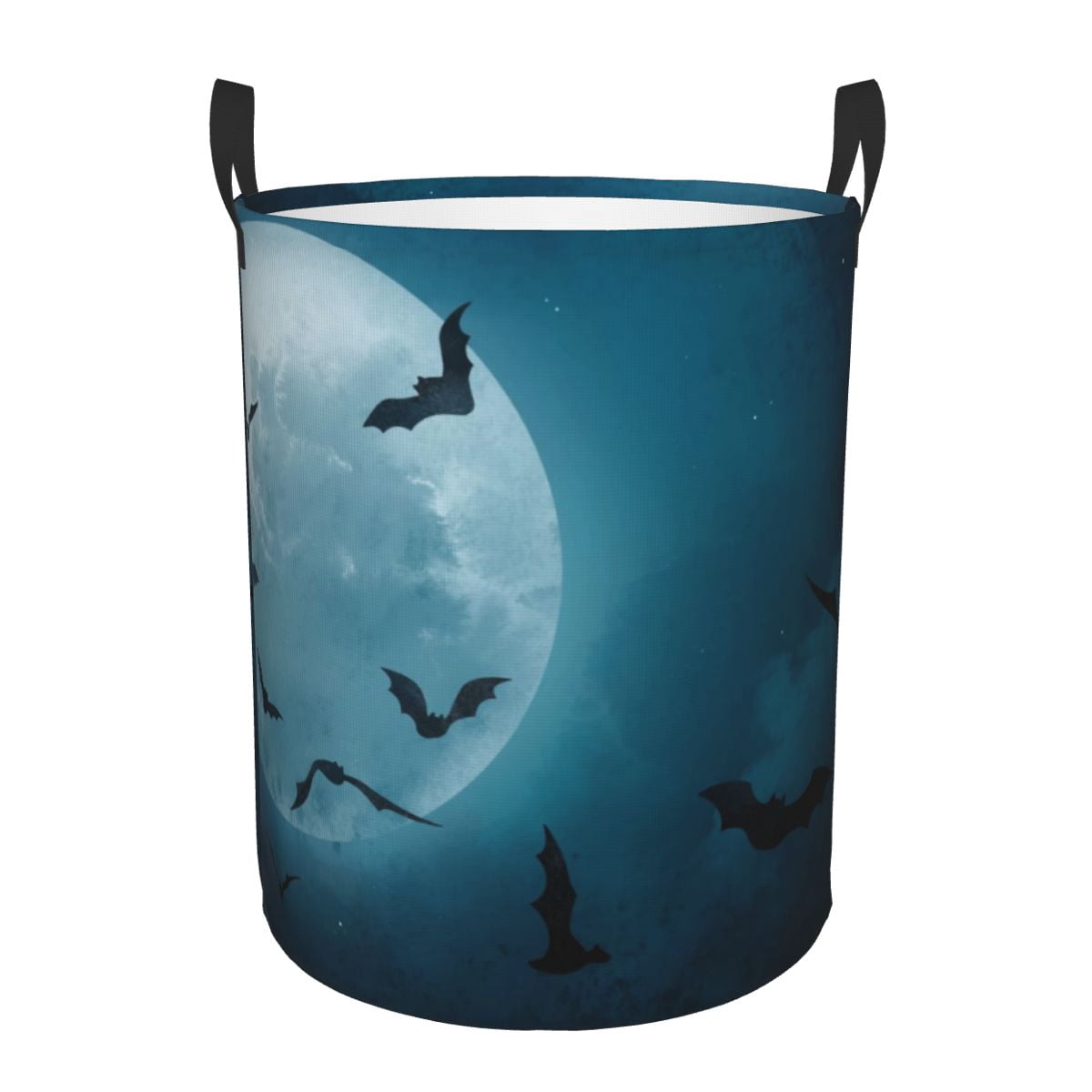 Folding Laundry Basket Night Moon Bats Round Storage Bin Large Hamper ...