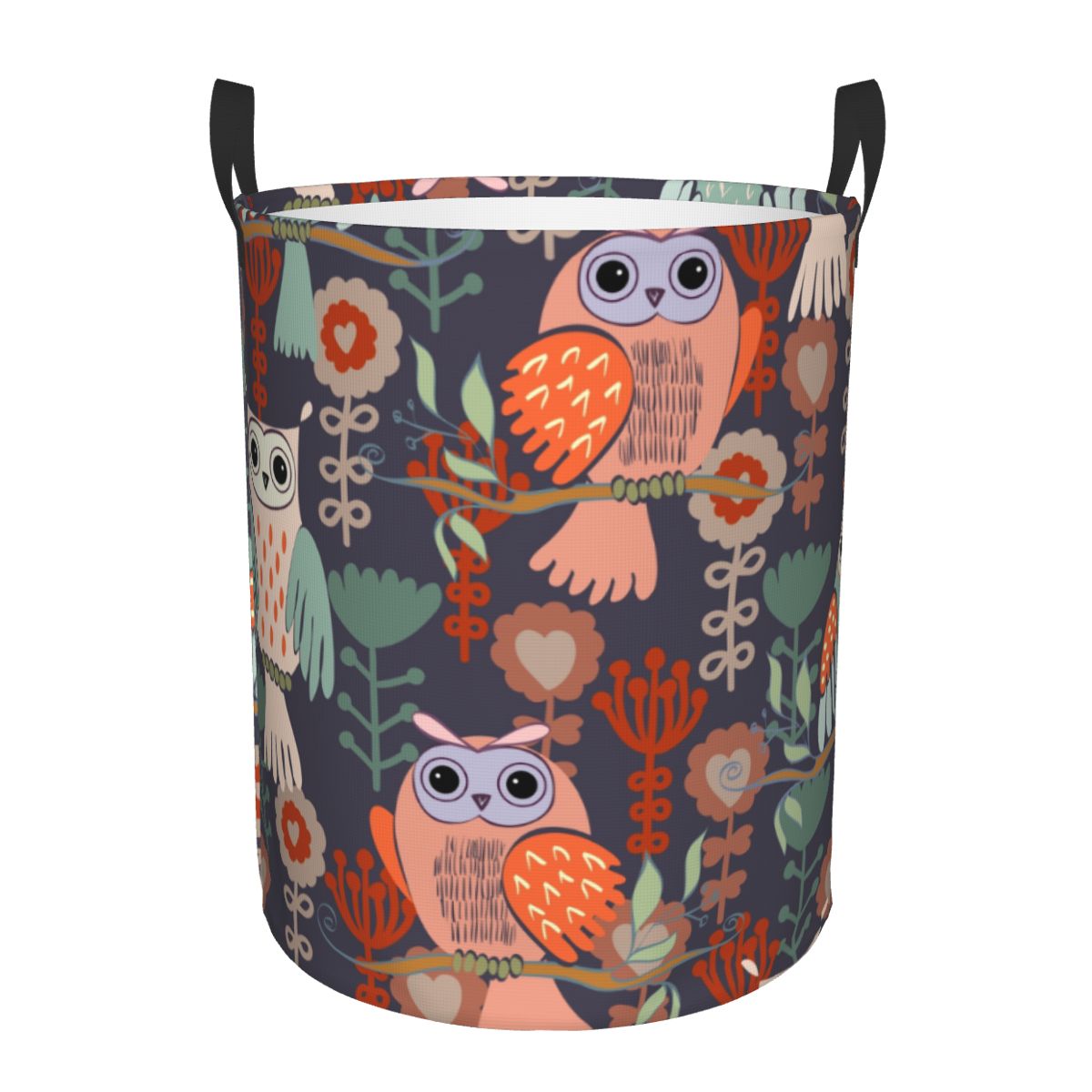 Folding Laundry Basket Owls Round Storage Bin Large Hamper Collapsible Clothes Toy Bucket ...